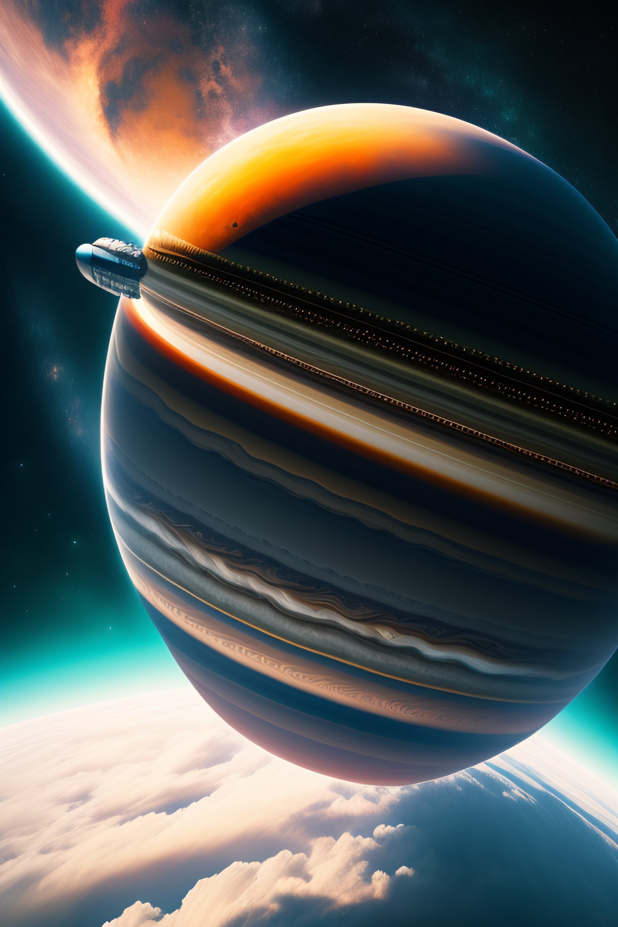 Lexica - Realistic spaceship in orbit of Jupiter.