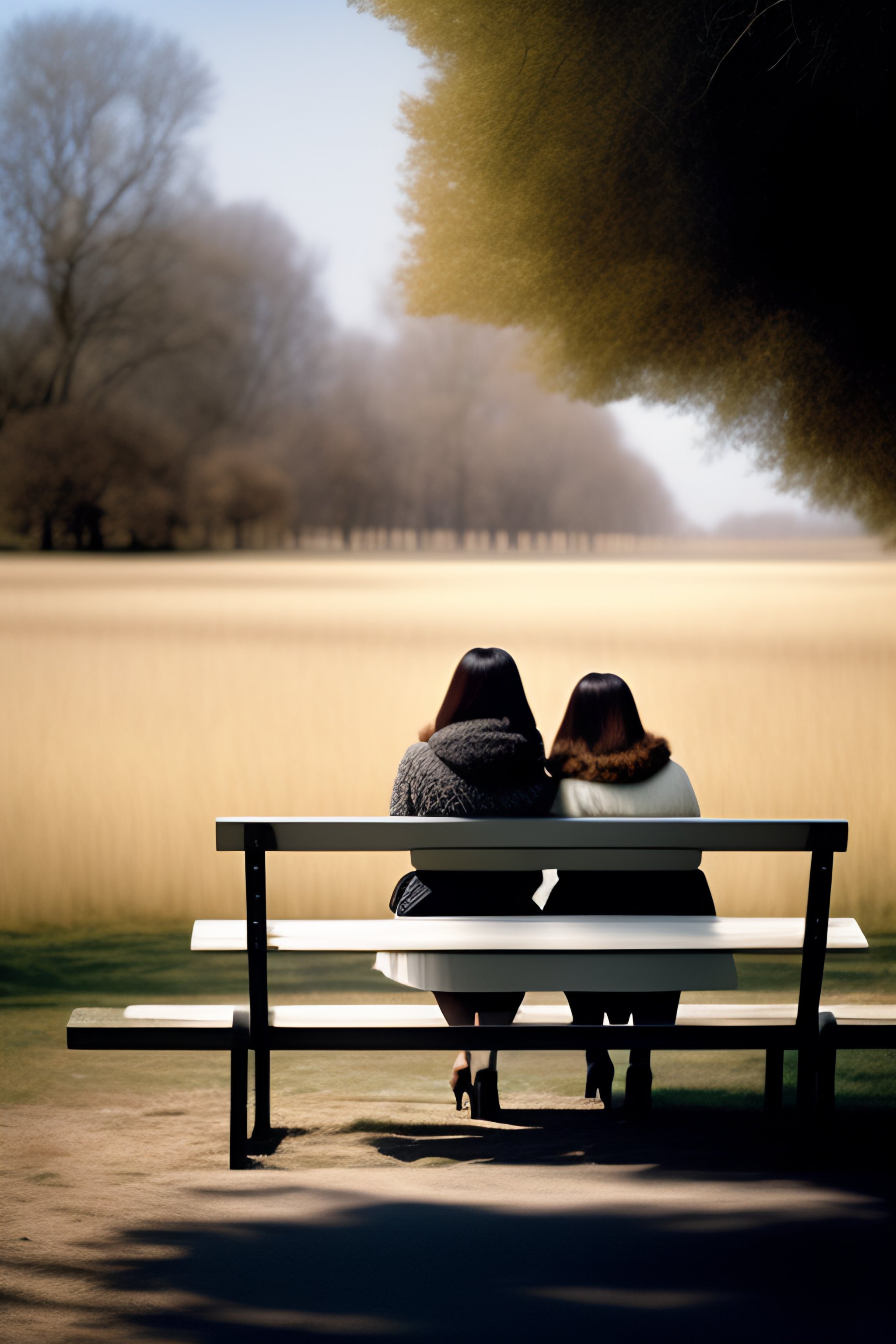 Lexica - Steven meisel landscape photography, two women on a bench ...
