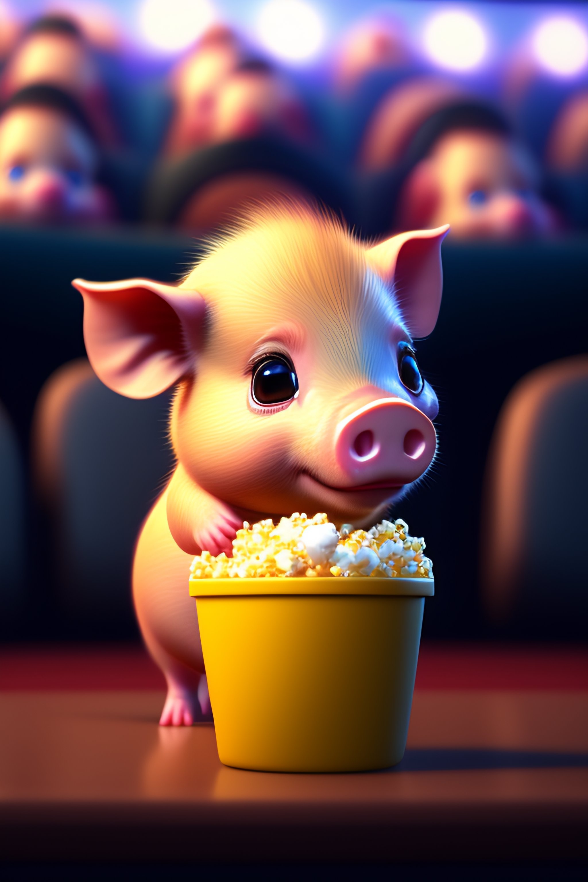 Lexica - Cute small Pig sitting in a movie theater eating popcorn ...