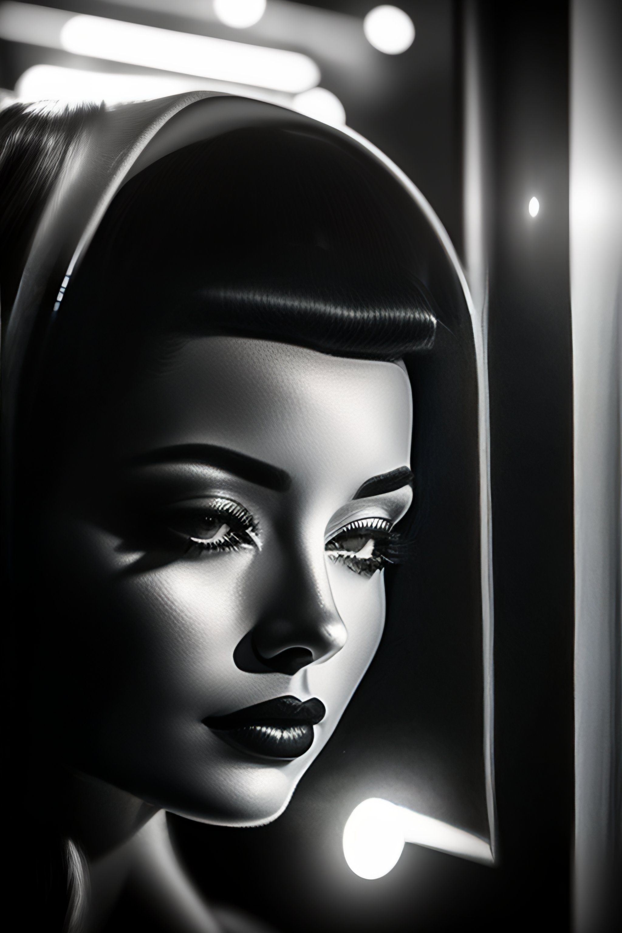 Lexica - Black and white high quality photo of a female AI-cyborg-doll ...