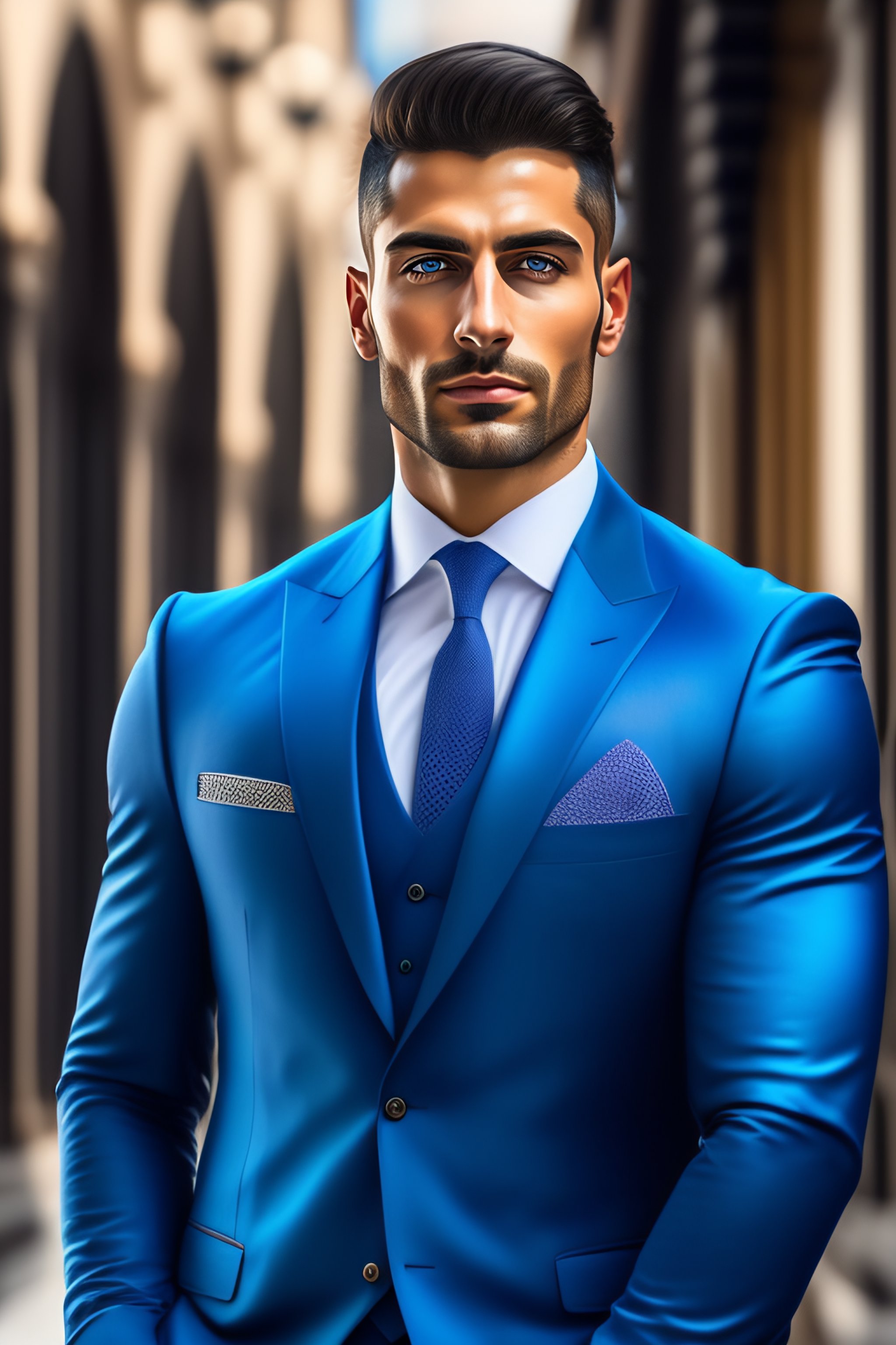 Lexica - Symmetry portrait of Turkish male in European suit, blue eyes ...