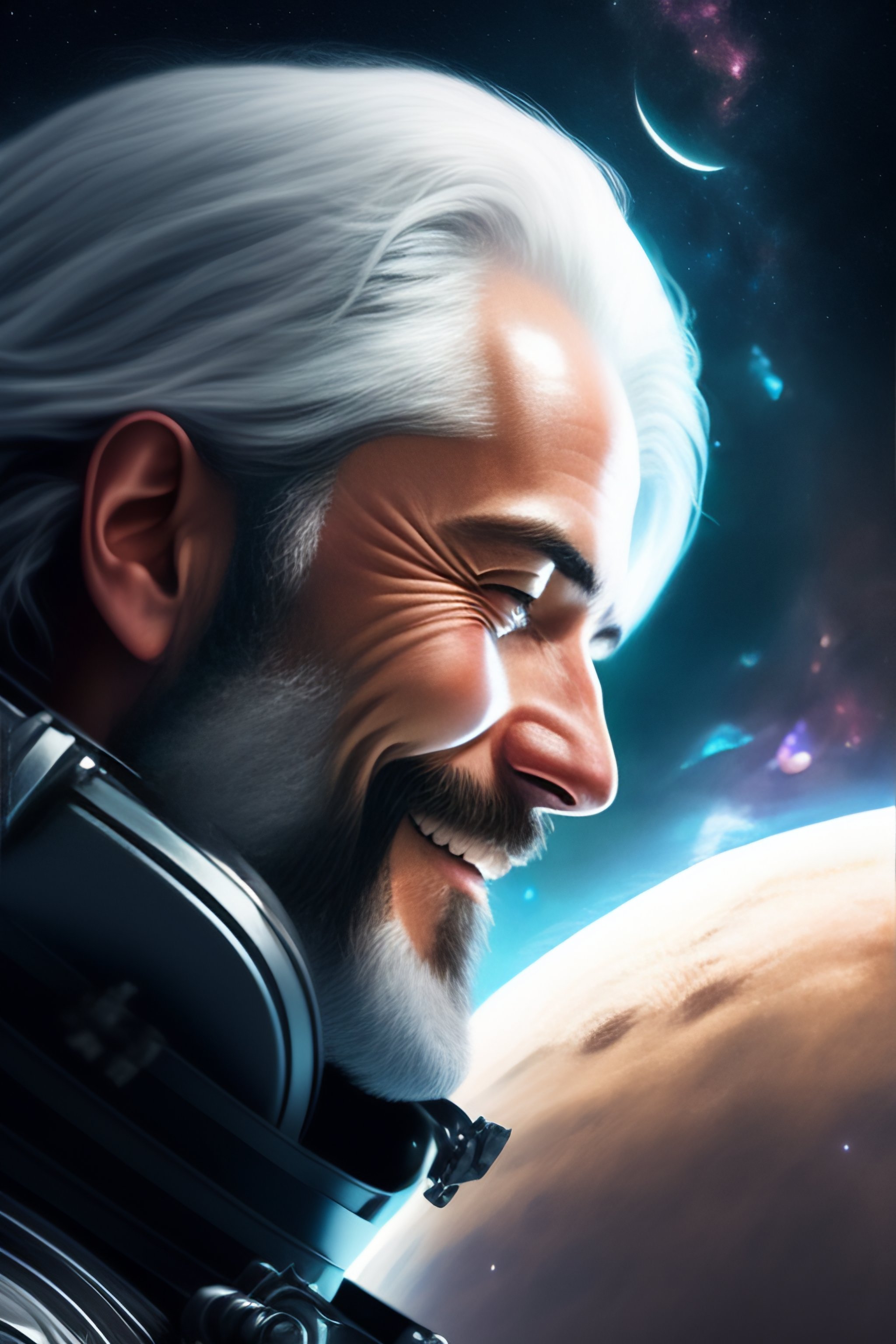 Lexica - Portrait of a smiling male gray long hair and beard astronaut ...