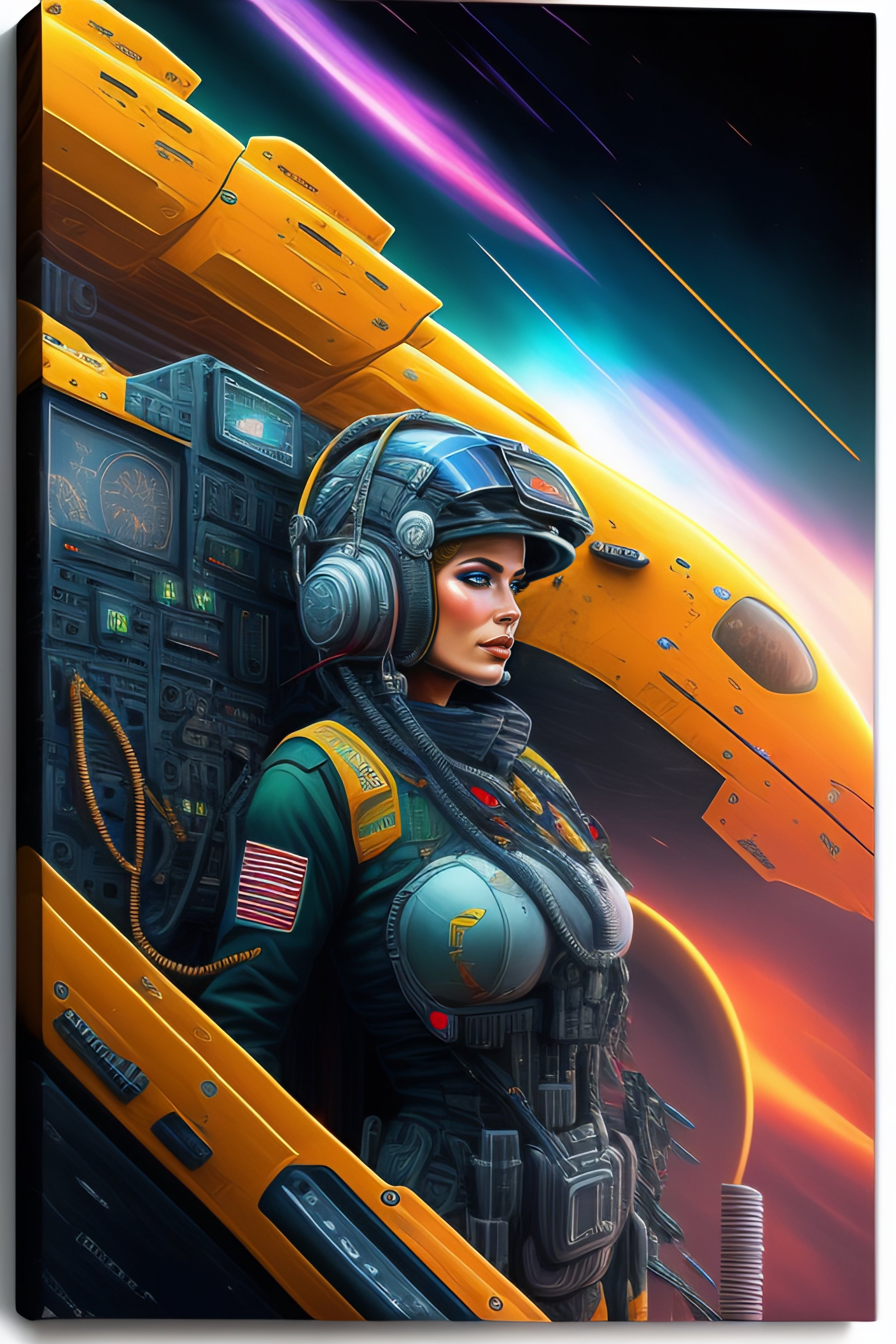 Lexica - Cyborg pilot wired to commands, detailed maximalist interior ...