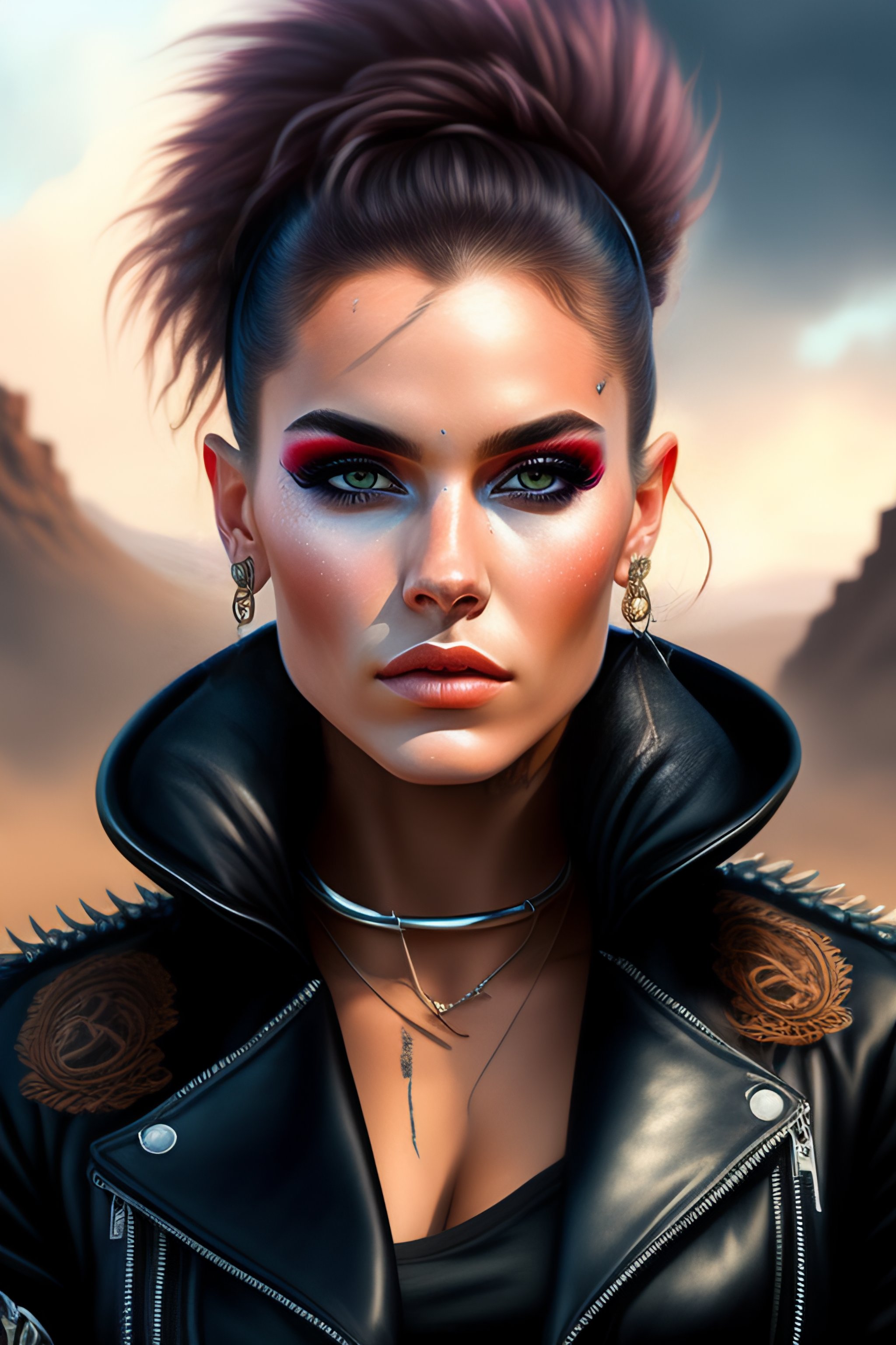 Lexica - Cute punk scull girl, mad max jacket, renaissance, cables on ...