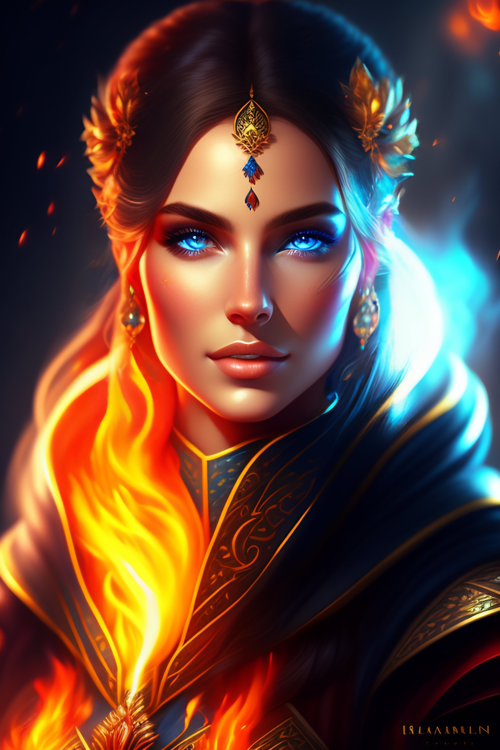 Lexica - Portrait of a beautiful woman surrounded by fire, portrait of ...