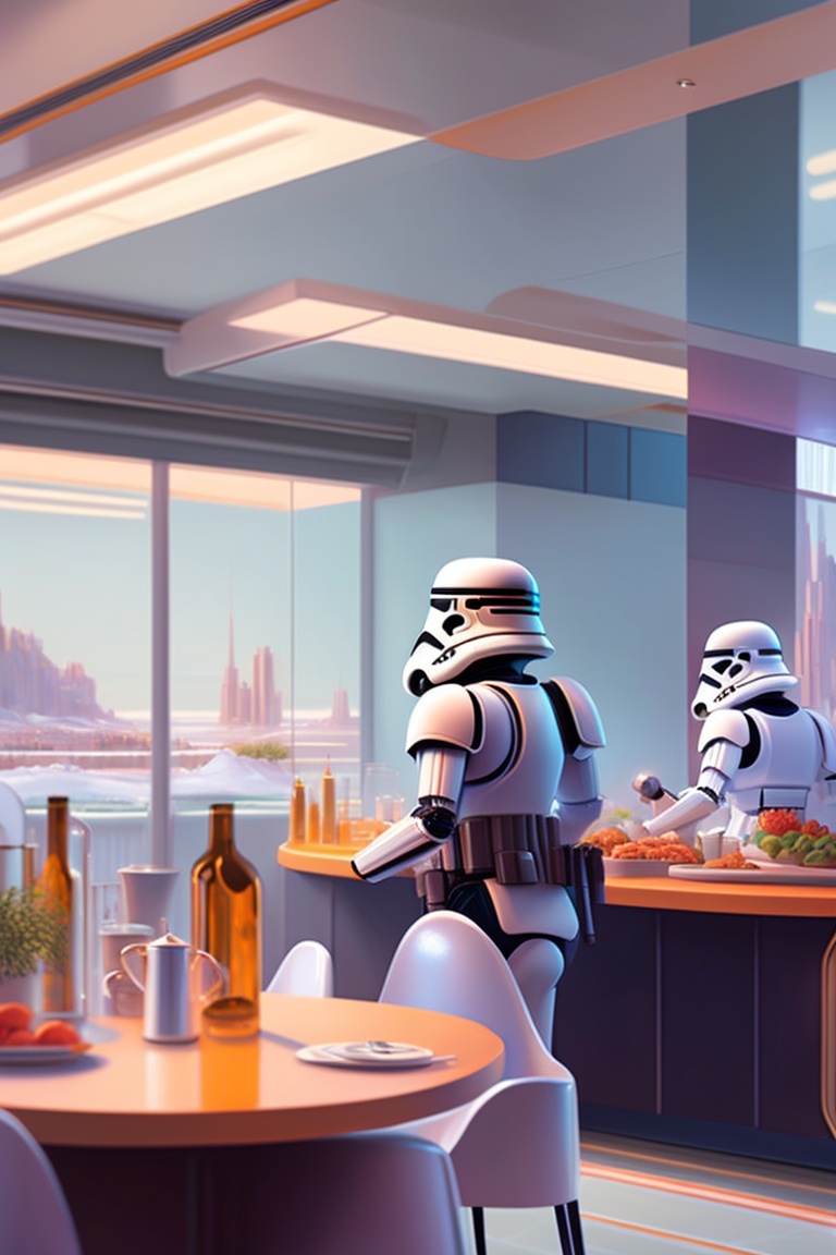 Lexica - "crowded stormtrooper break room" by syd mead, cold color ...