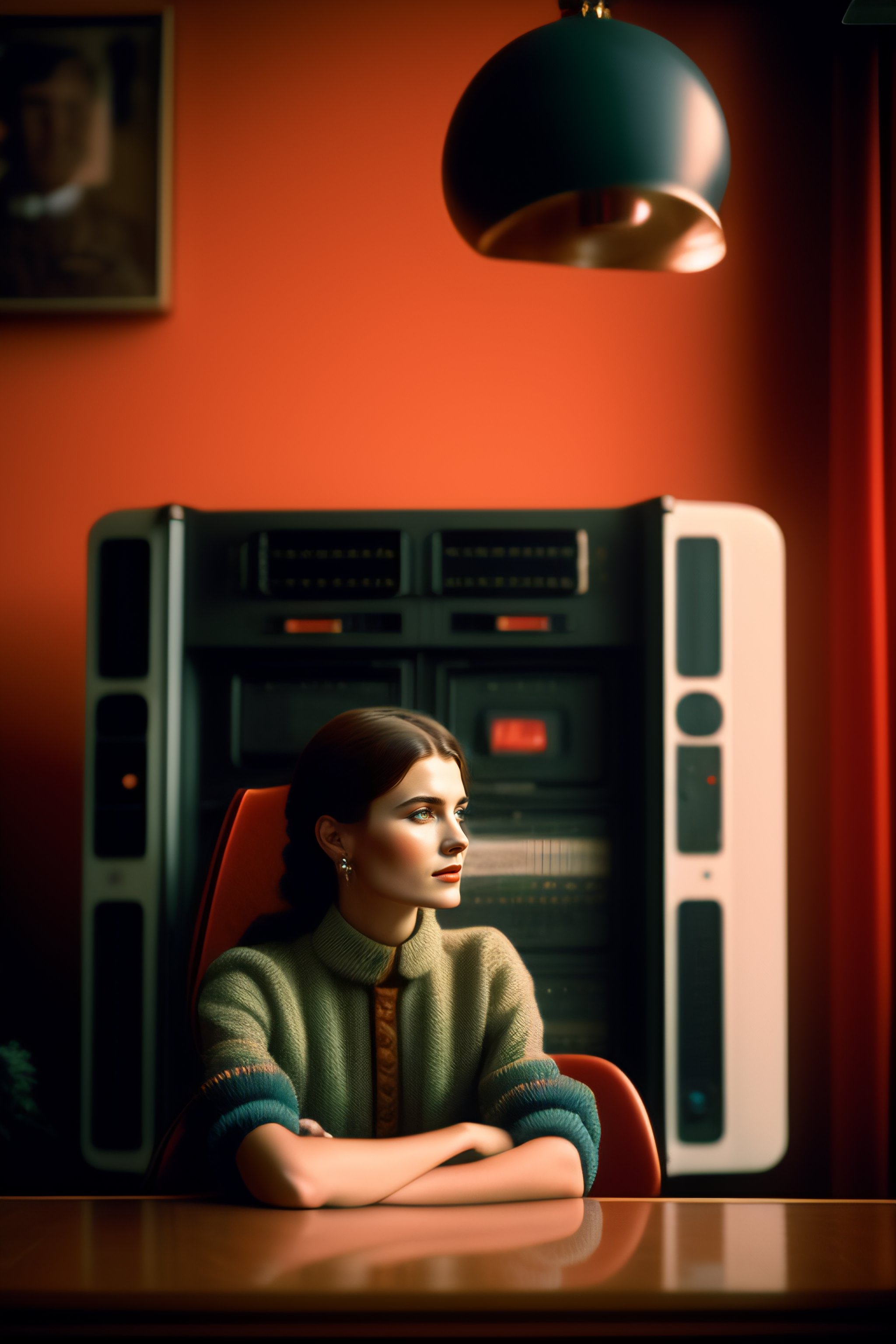 Lexica - A Soviet girl sitting in a chair in front of a soviet computer ...