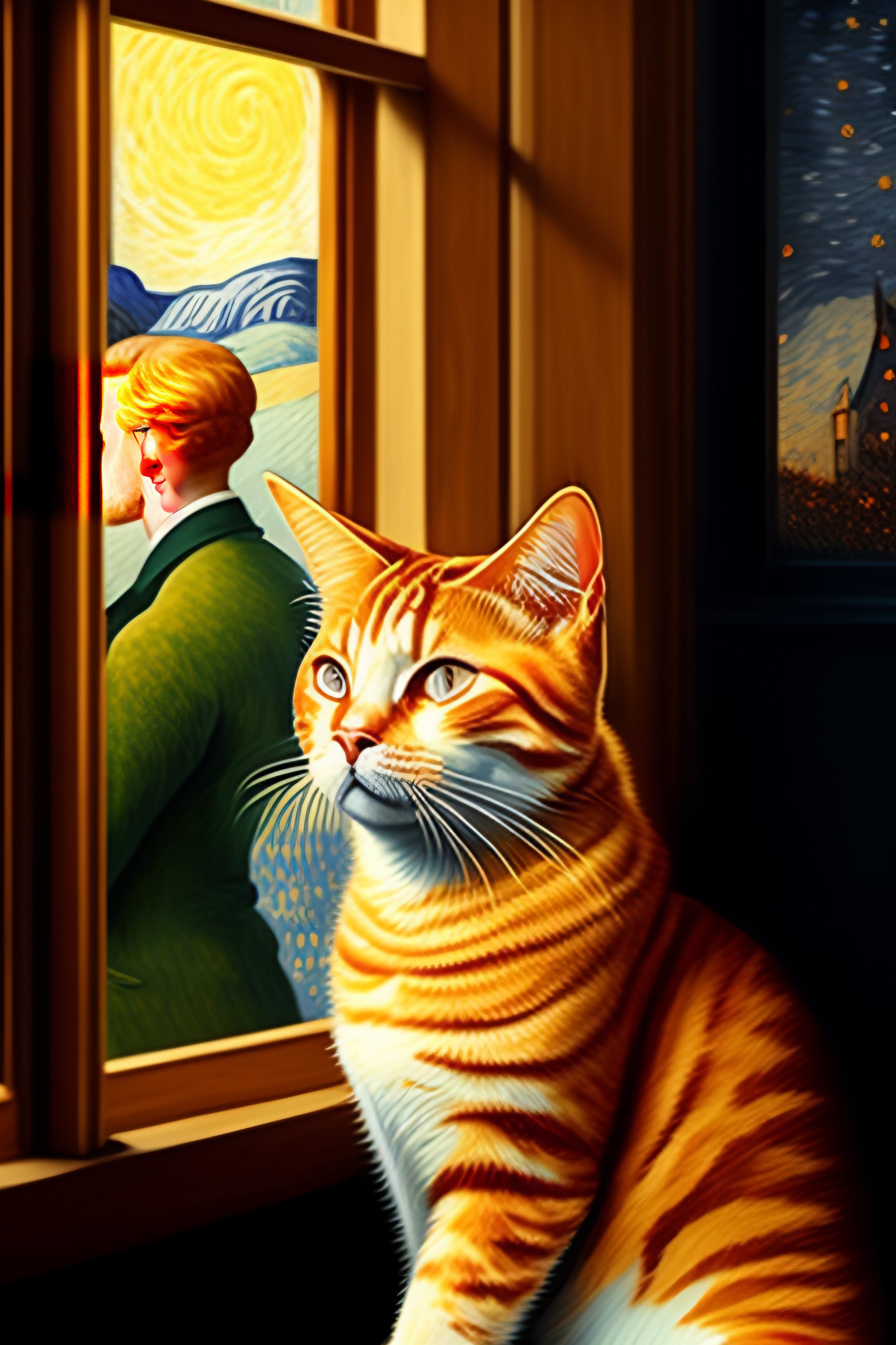 Lexica - Van Gogh portrait of a ginger tabby cat wearing a beautiful ...