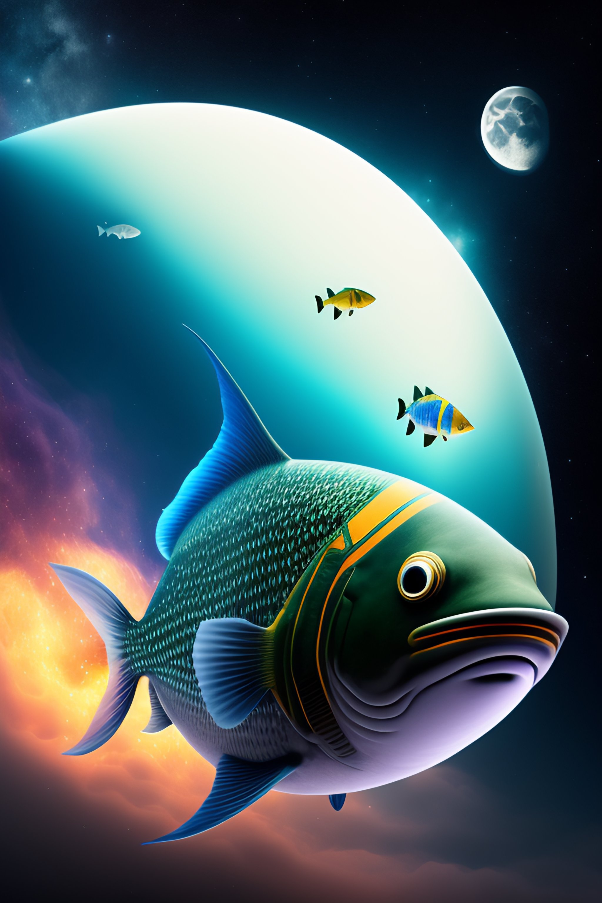 Lexica - Big astronaut fish, moon, emperor, high quality