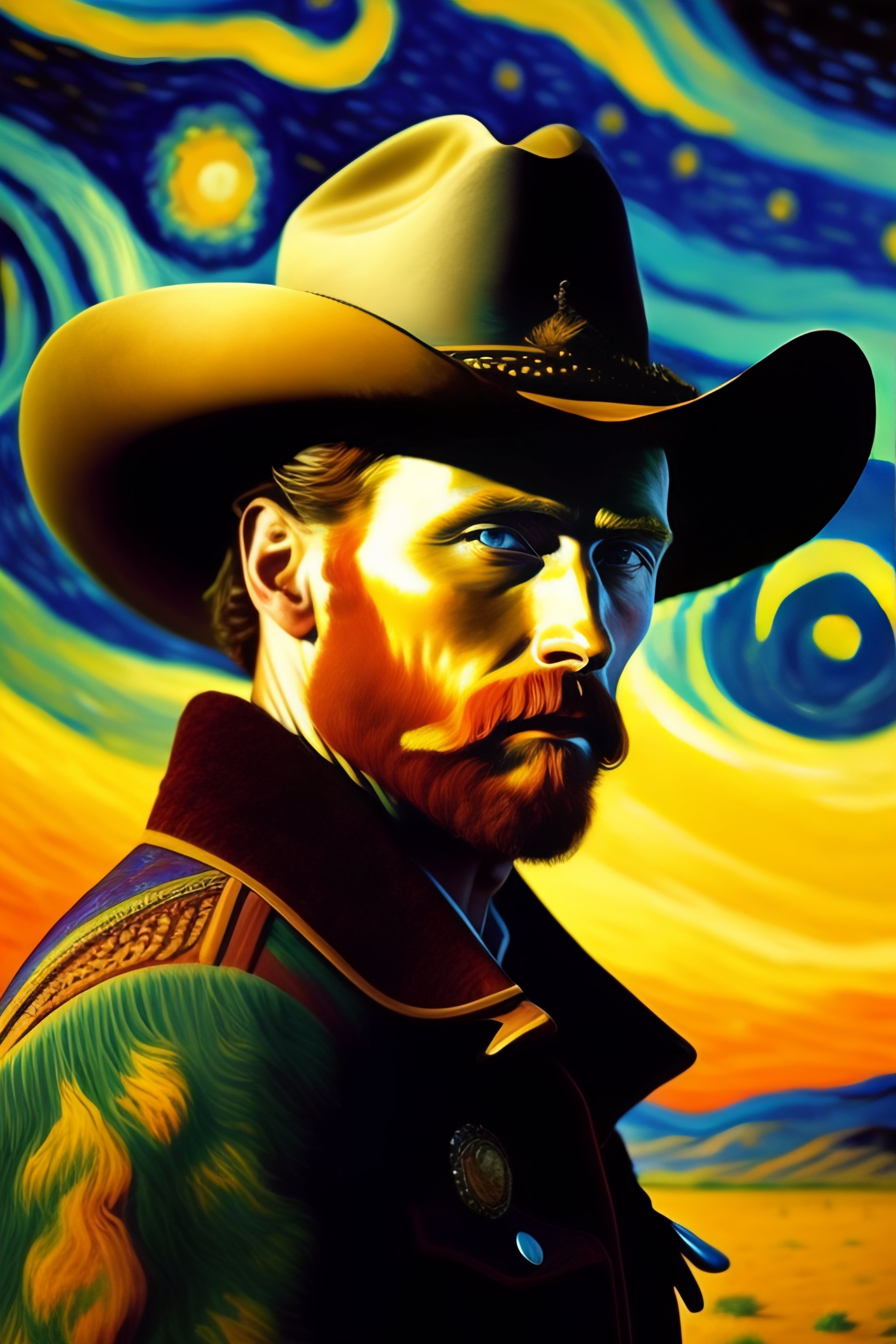 Lexica - On a distant planet a man with a cowboy hat look to the ...