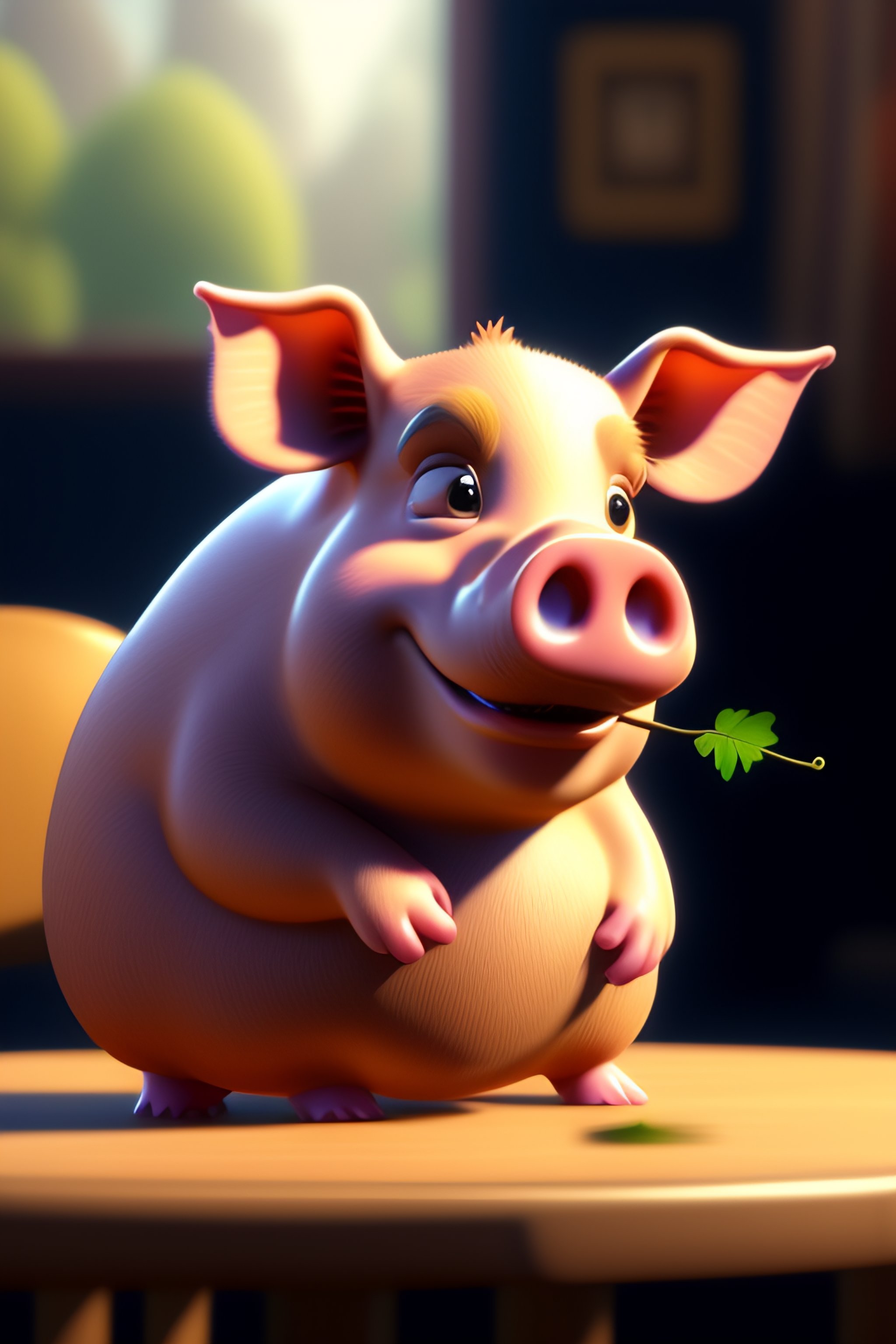 Lexica - Pixar art of a funny smiling pig eating some grapes sitting ...