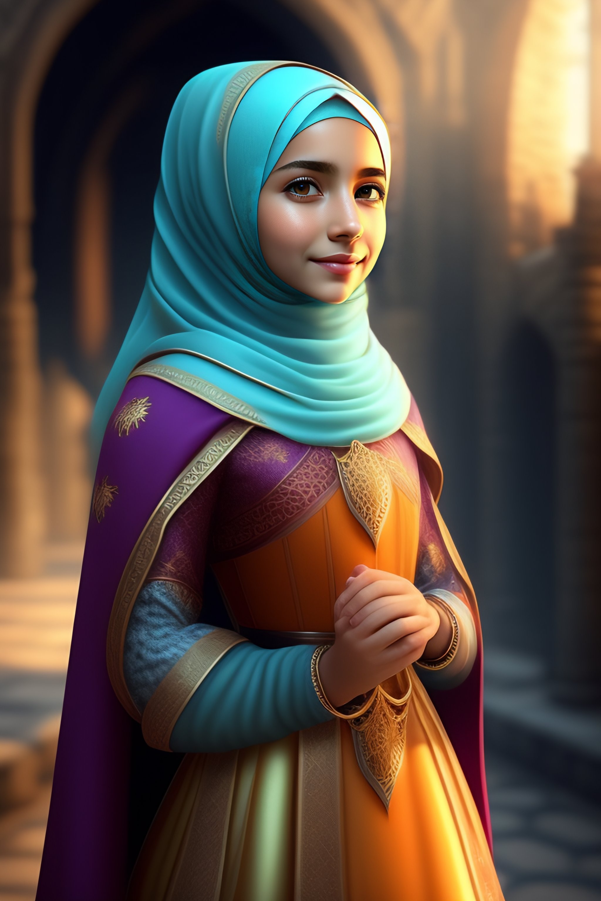 Lexica - Cute hijab girl in medieval light mage clothing, ((seed:657949))
