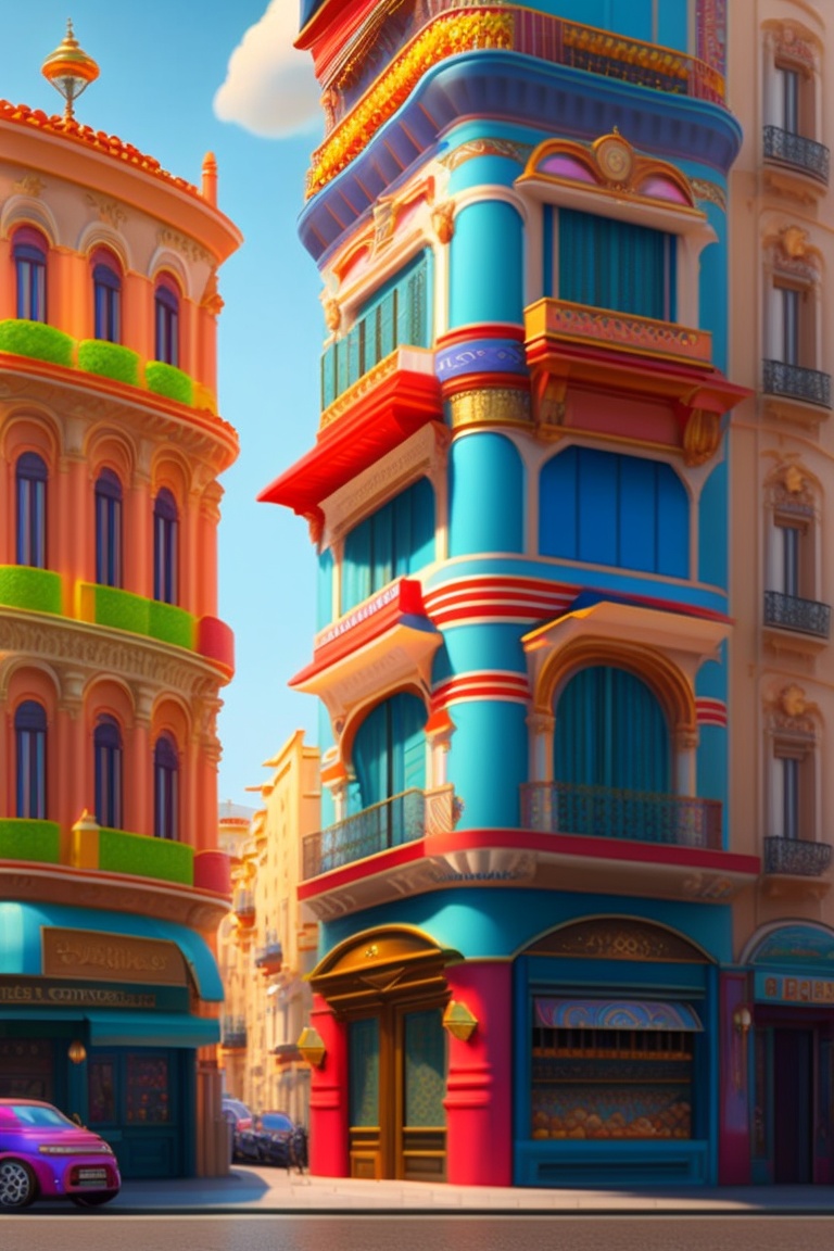 Lexica - A colorful building, in the style of intricate cityscapes ...