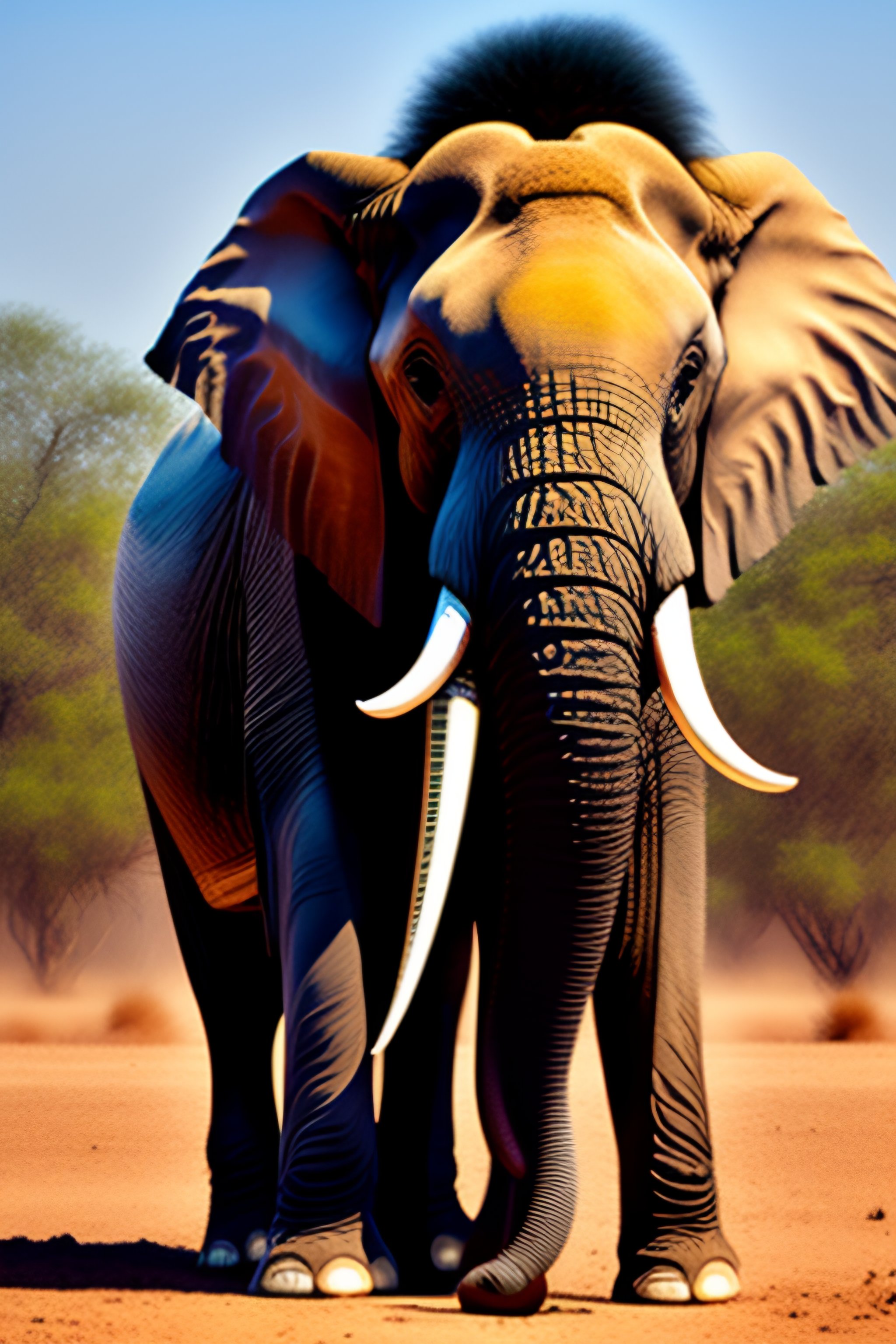 Lexica - An elephant with long hair hugs a lion