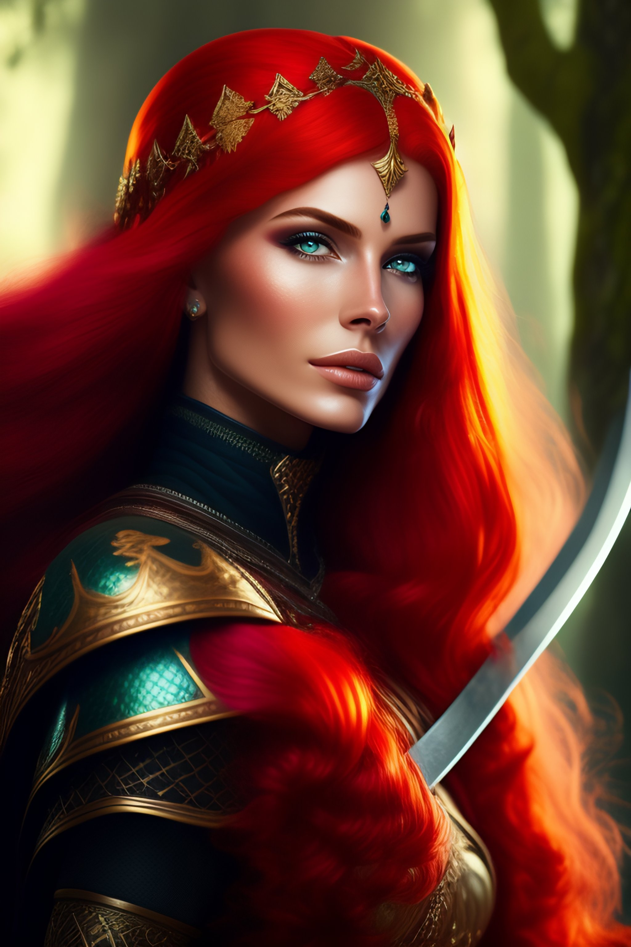 Lexica - Woman beauty wizard midieval in forest castle in horizon red ...