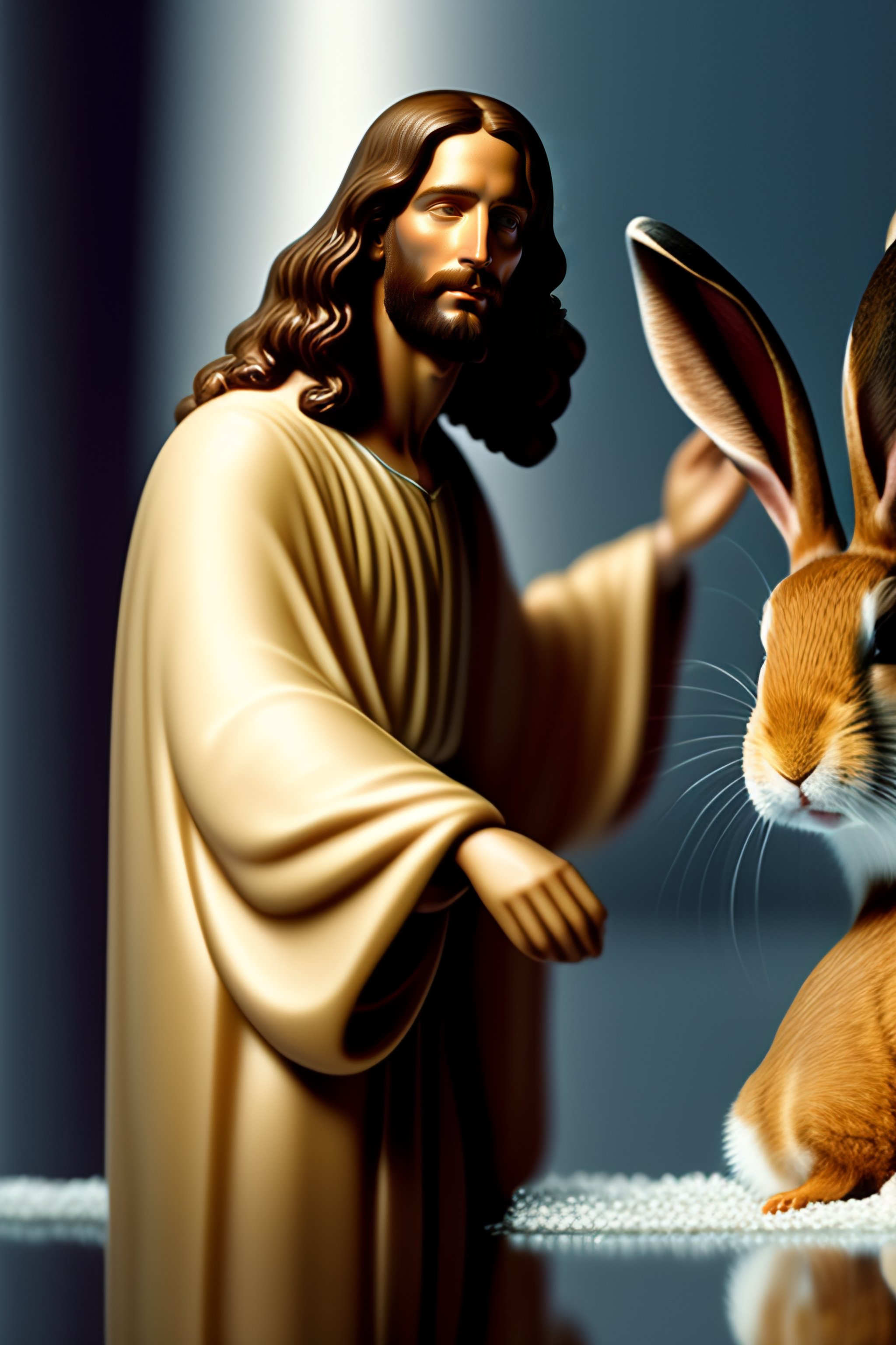 Lexica - Jesus waving to the rabbit with no, realistic photo, extremely ...
