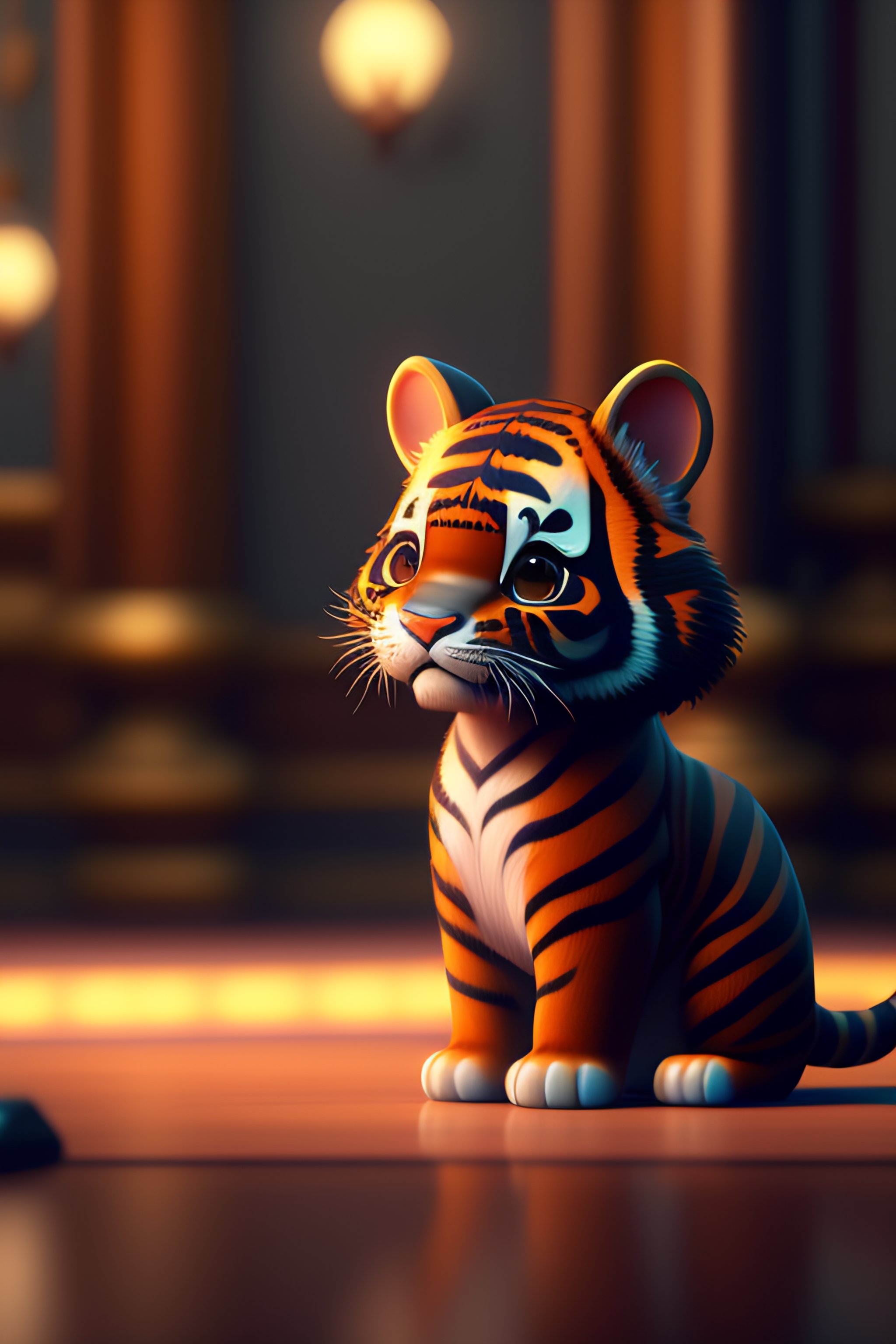 Lexica - Cute small tiger standing on 2 feet on theater wearing ...