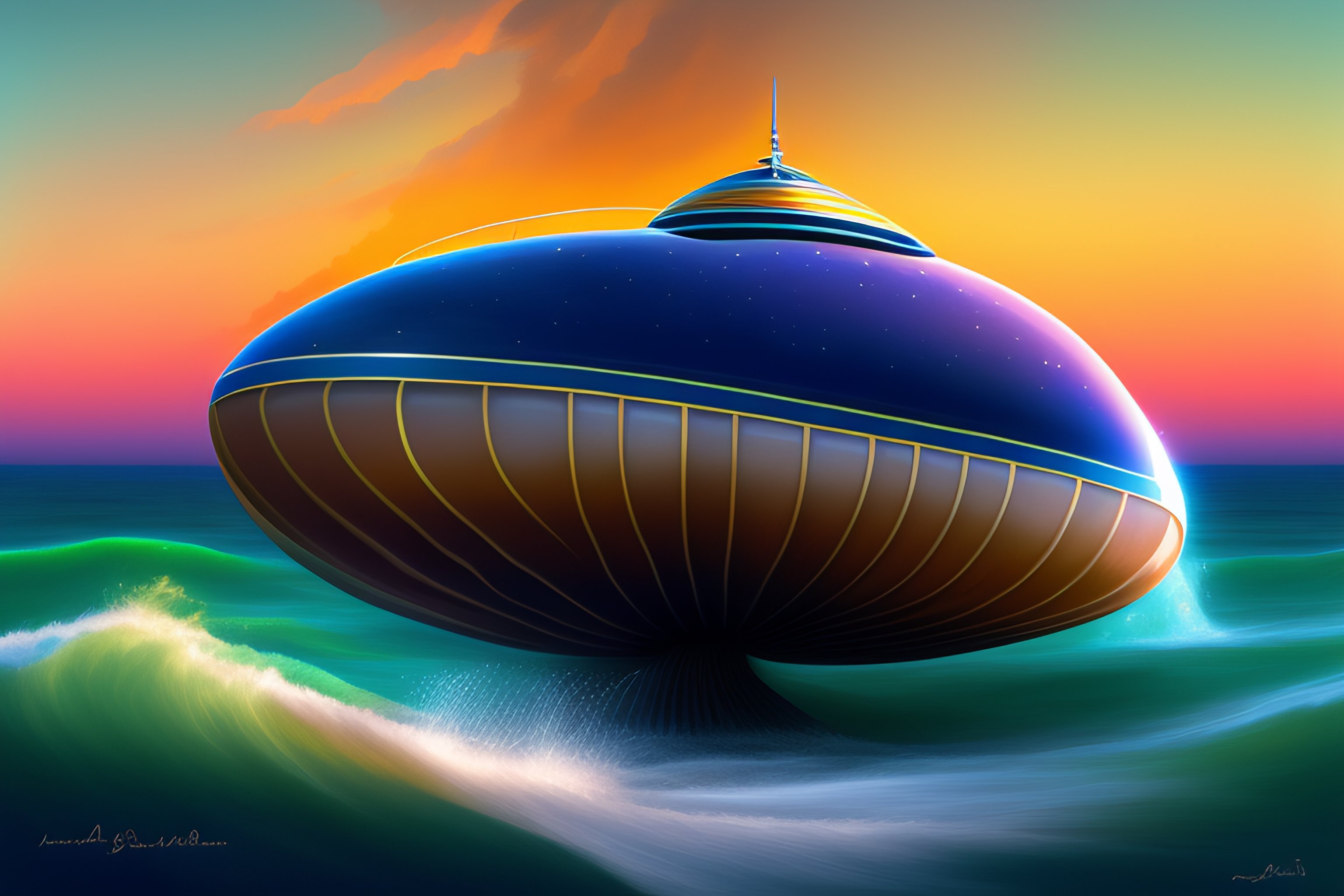 Lexica - Nautilus sea shell spaceship, digital painting