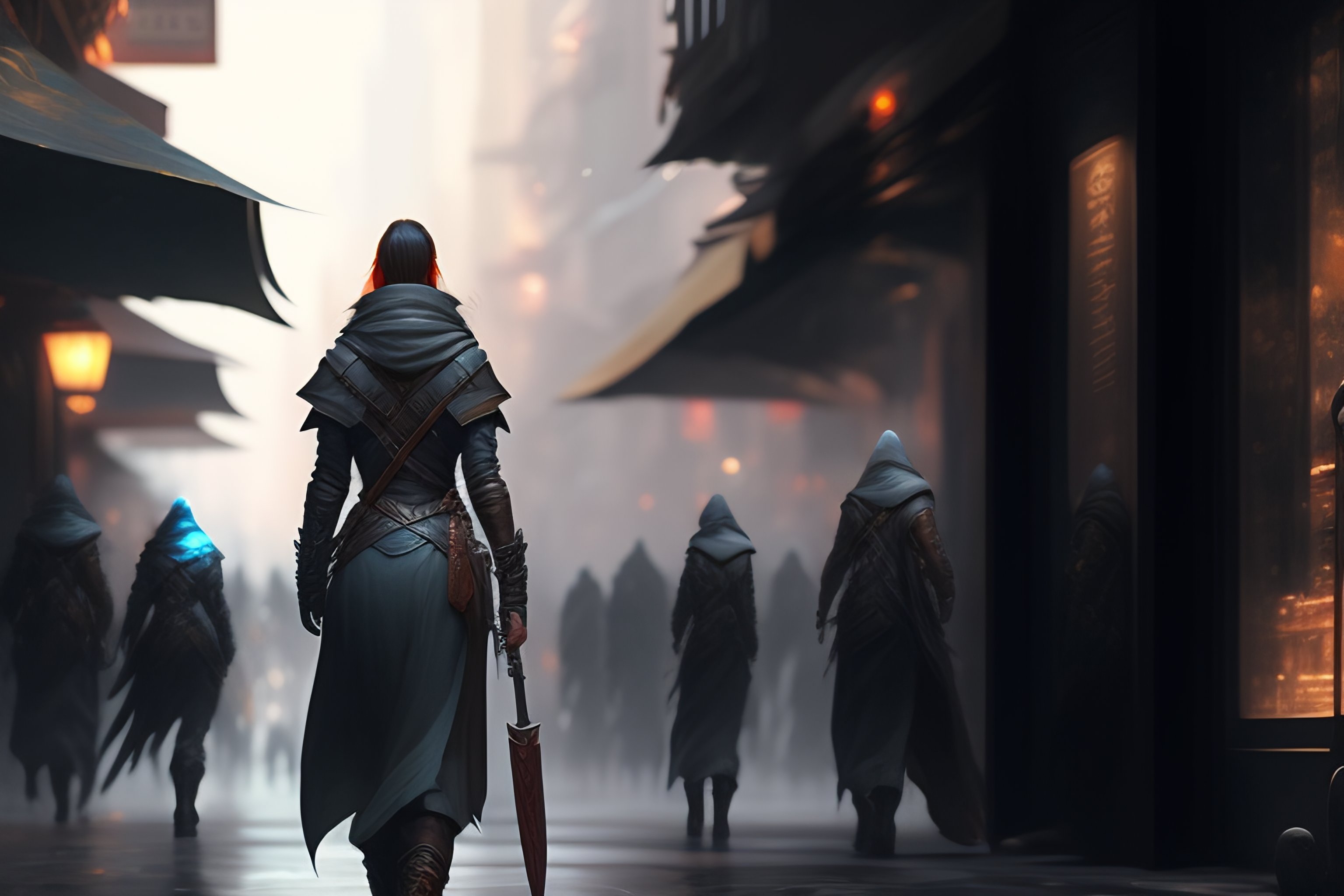 Lexica - A female rogue knife in each hand snealking through the ...