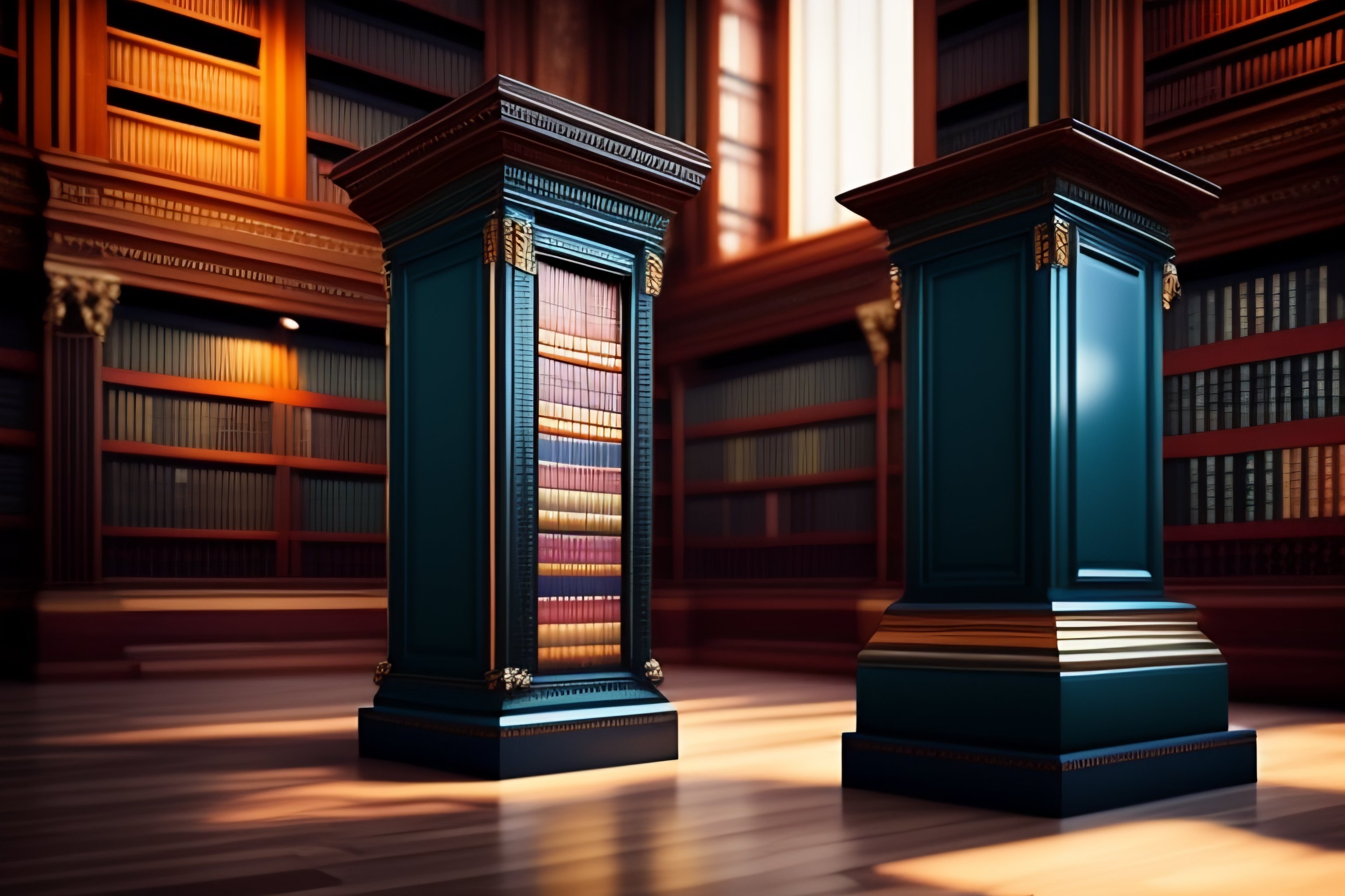 Lexica - A book on a pedestal inside a huge library