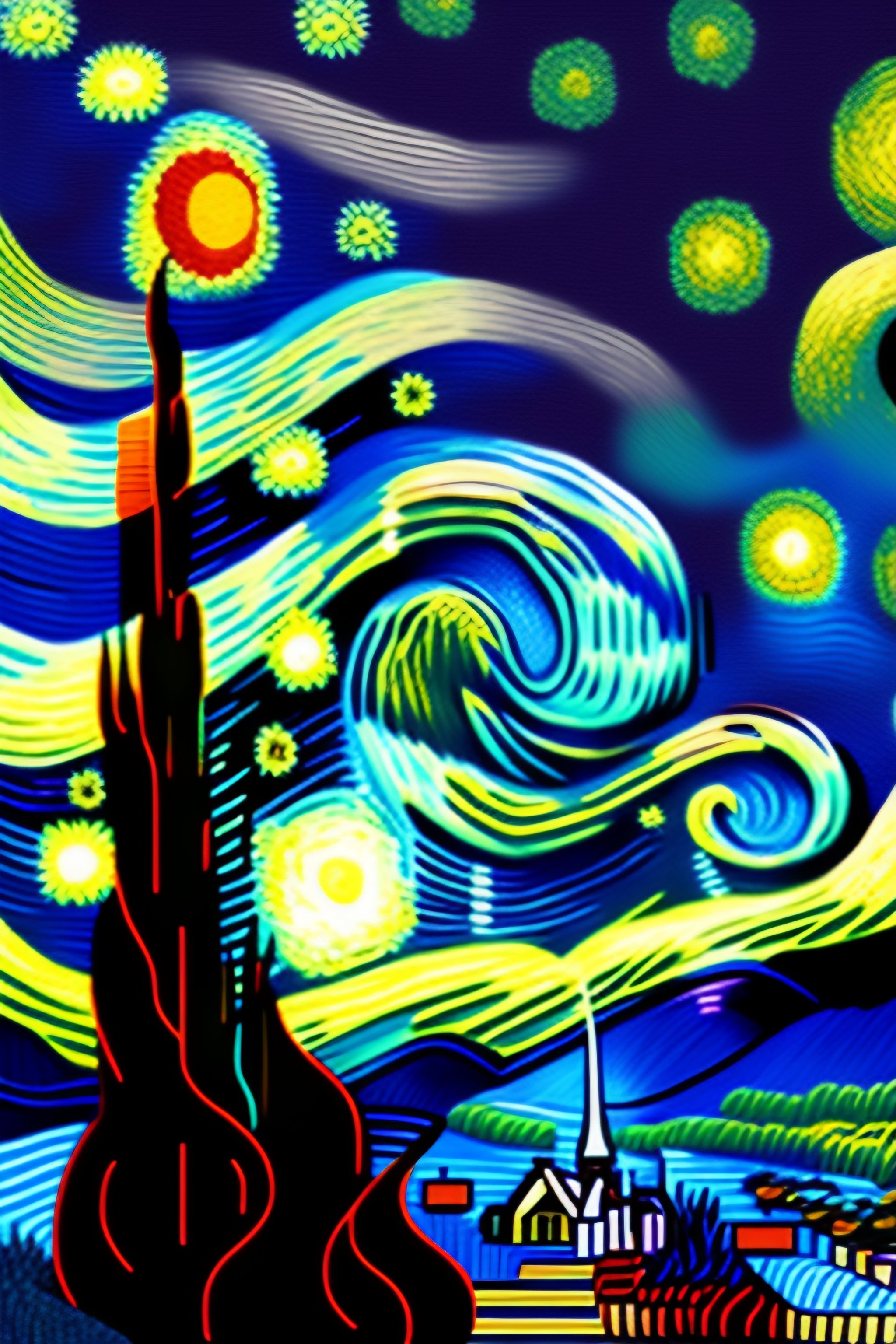 Lexica - A 8-bit graphic of Van Gogh's starry night in a more mute ...