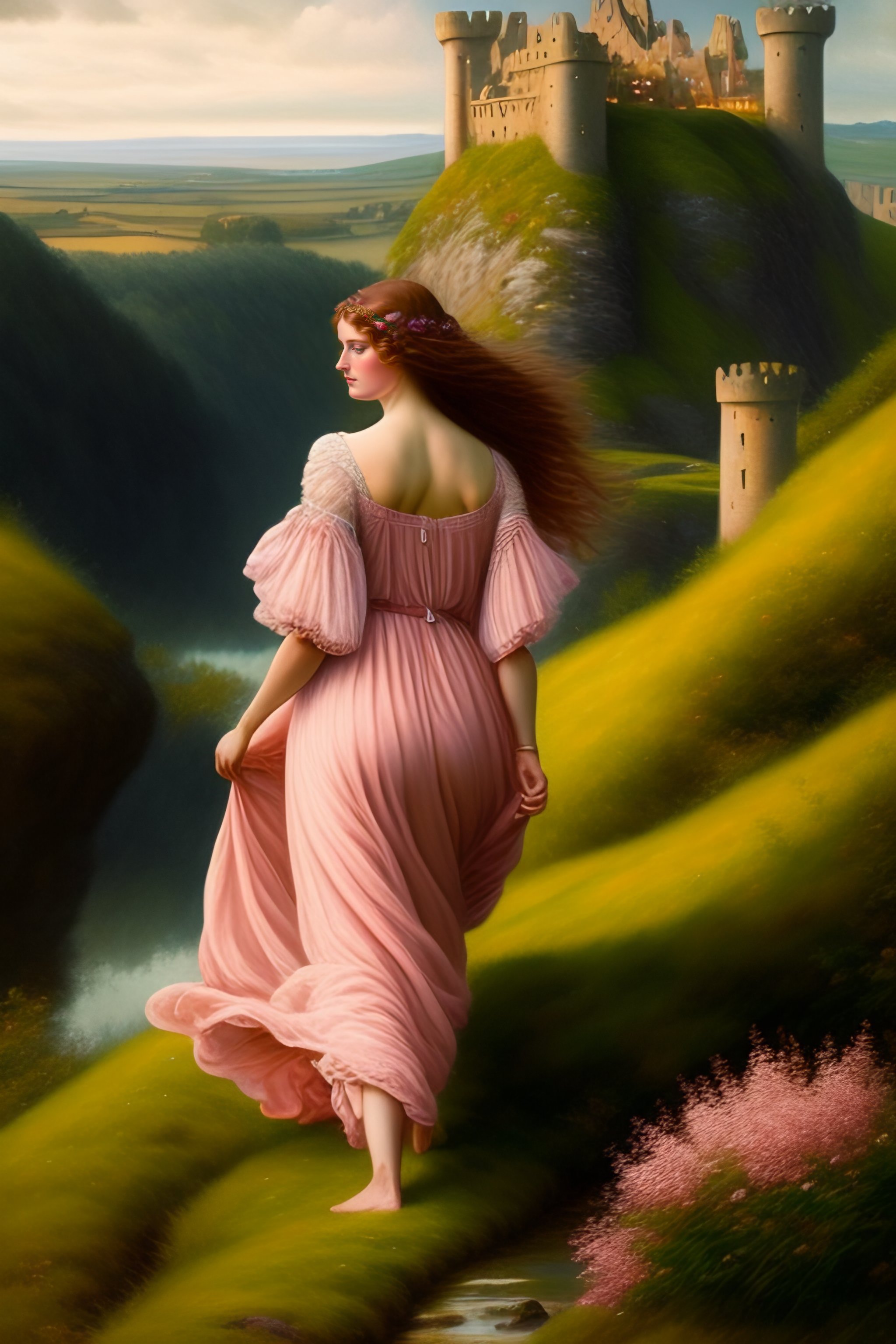 Lexica - Romantic pre-Raphaelite style oil painting of a giant woman ...