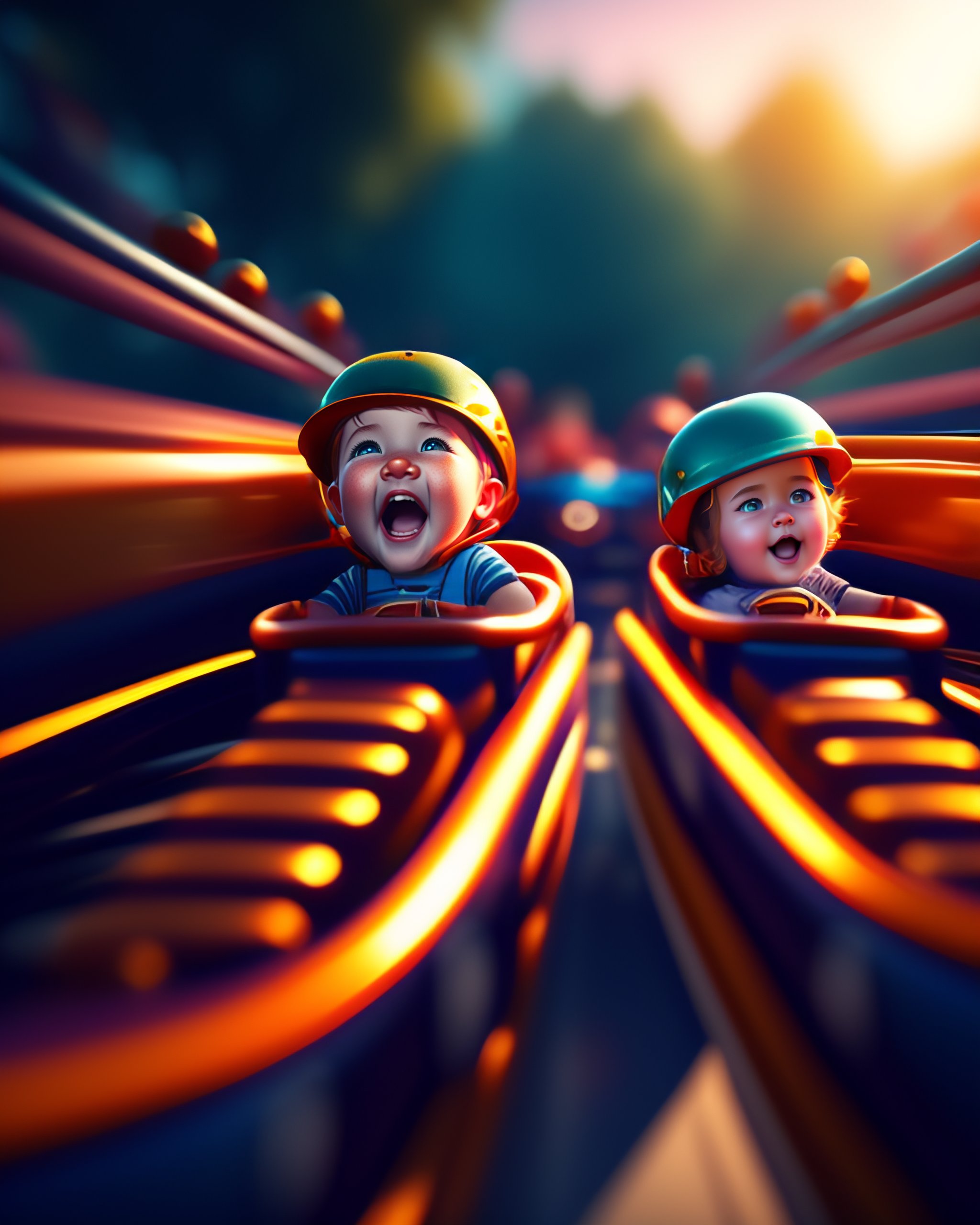 Lexica - Pixar art children playing on a roller coaster at the ...
