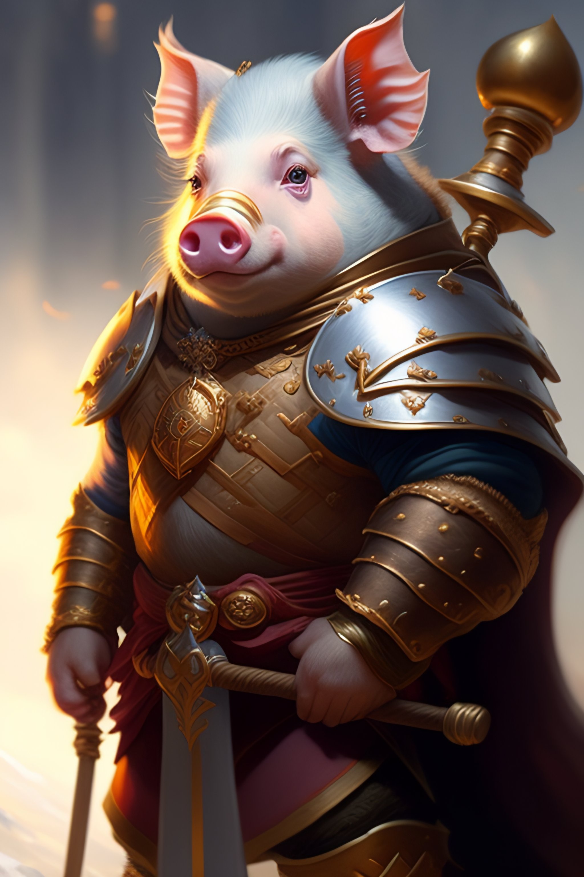 Lexica - A detailed portrait of pig in armor with long magic staff ...