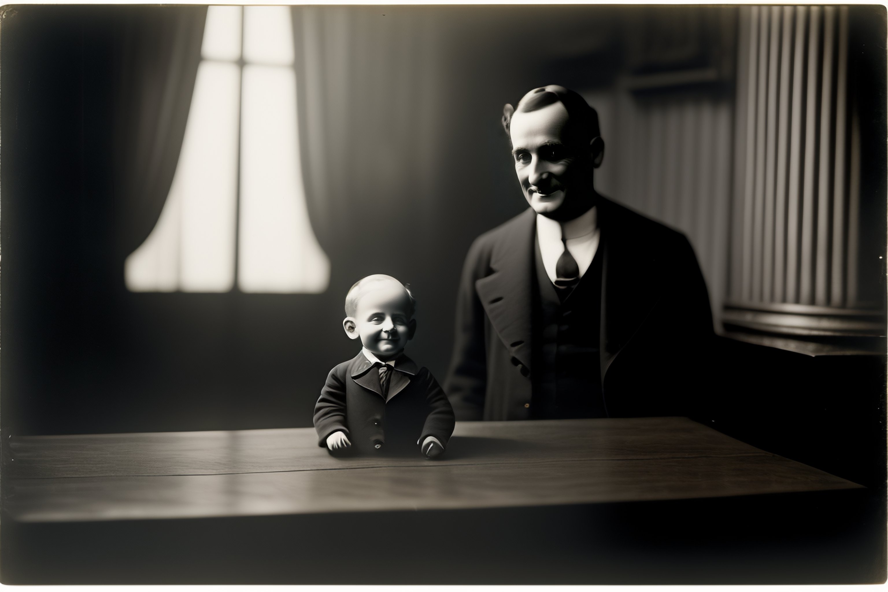 Lexica - Ventriloquist figure laying on a stage, smiling, staring into ...