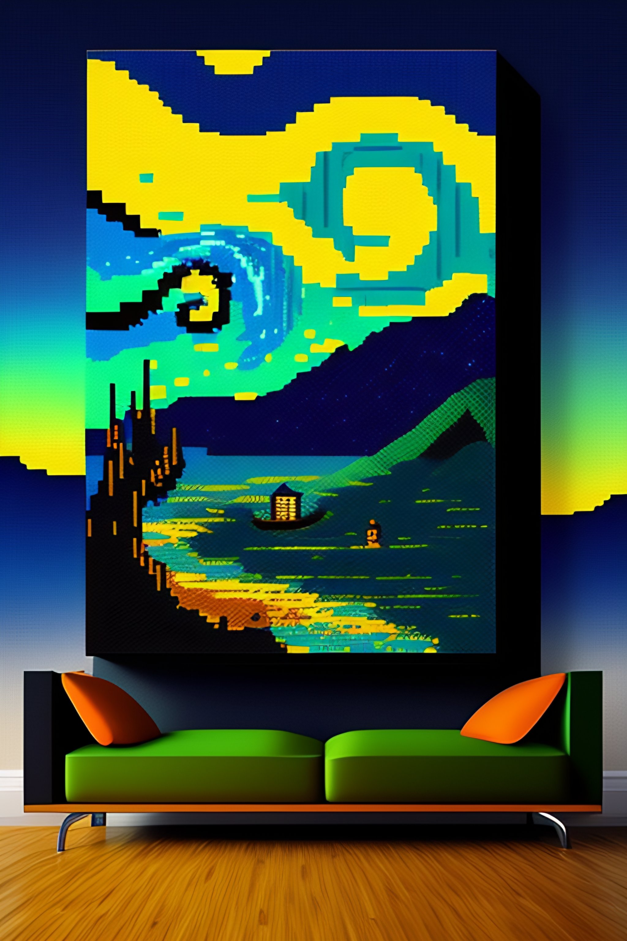 Lexica - Noche estrellada de van Gogh pixel art