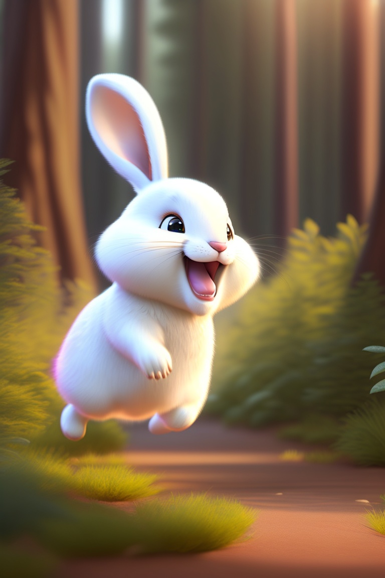 Lexica - 3D white rabbit, character, smiling, pixar style, CGI, jumping ...