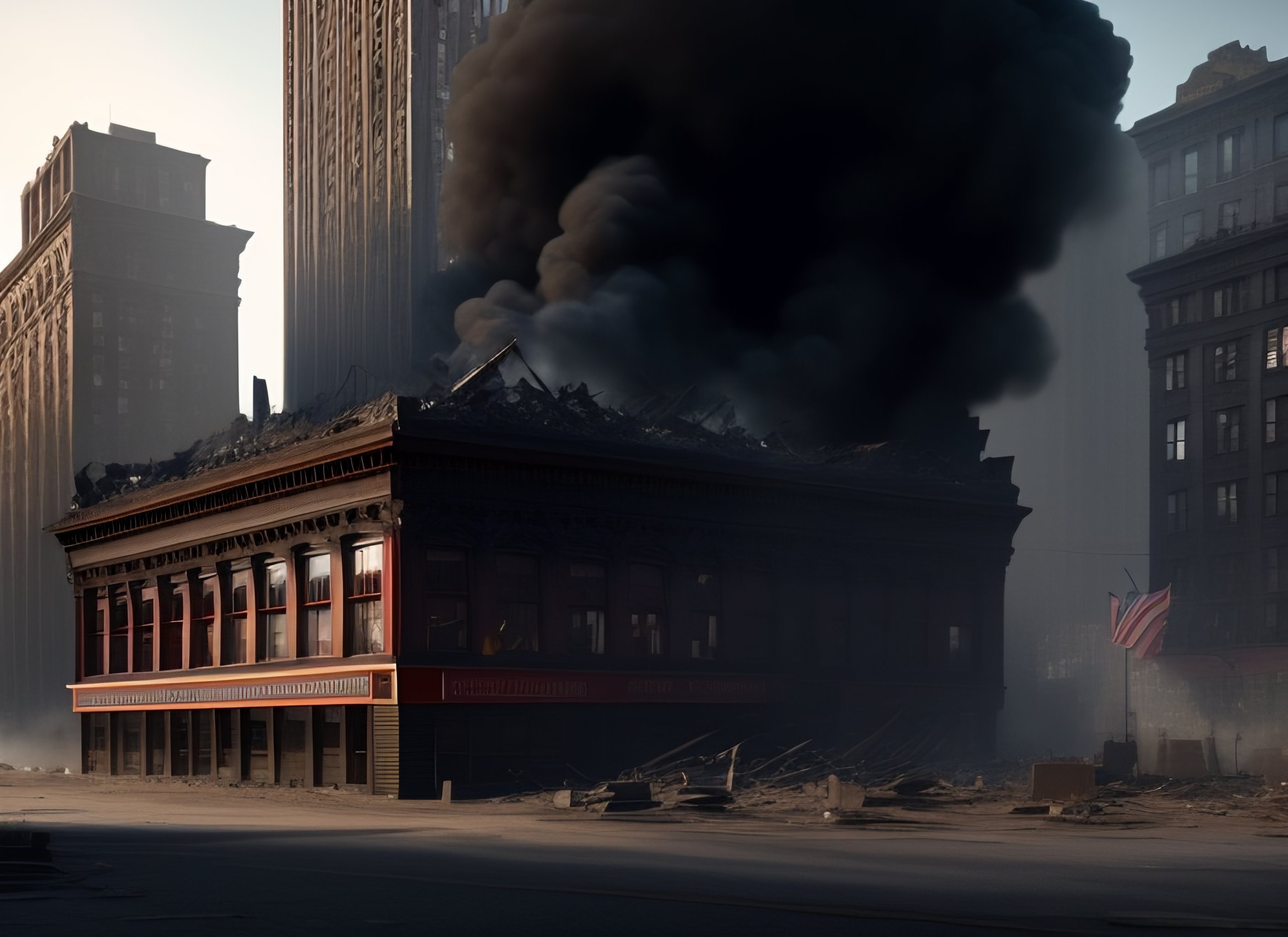 Lexica - Burnt down building in 1920th New York. 4K, realistic. Totally ...