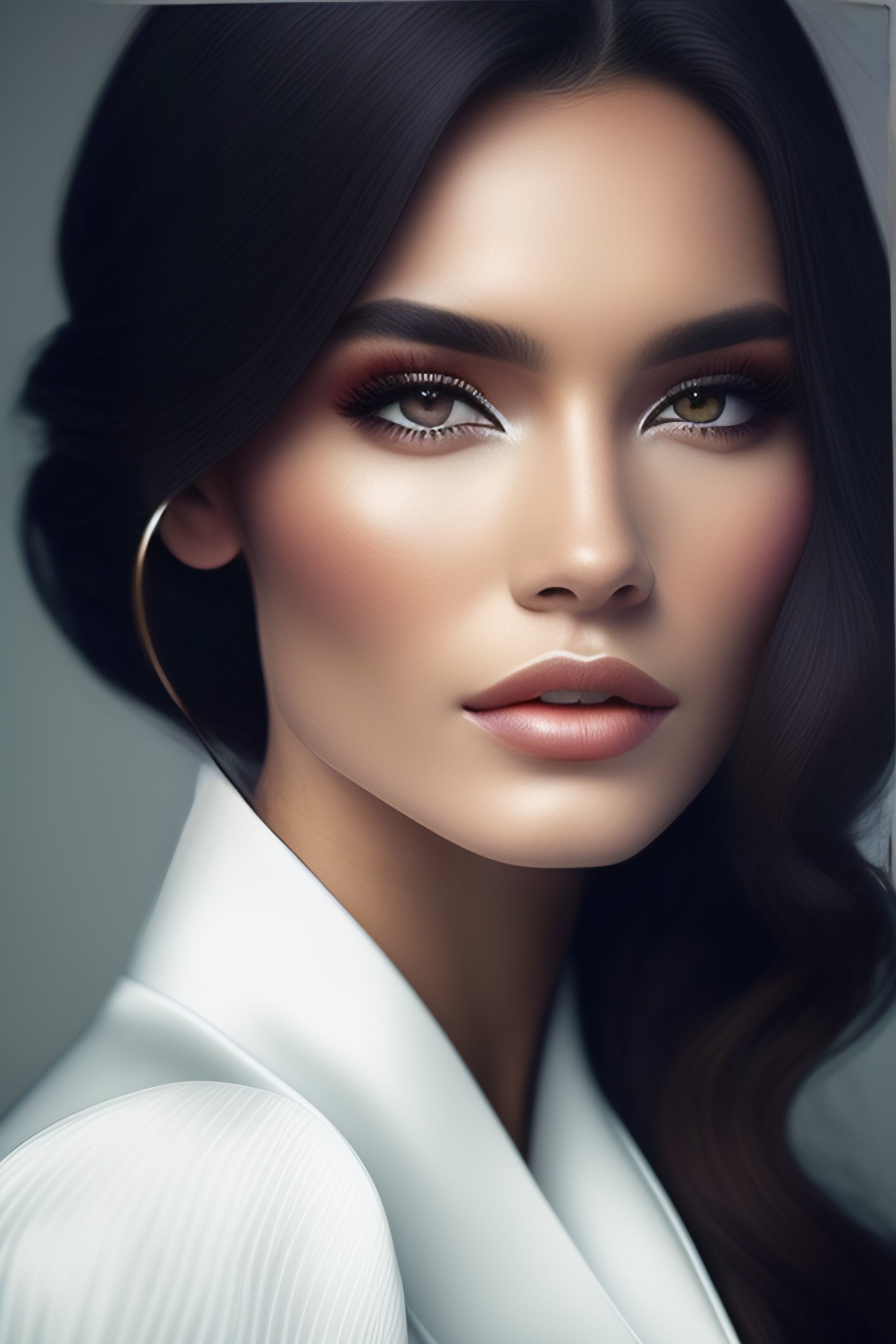 Lexica - Beautiful Women, White Eyes, Grey Skin, Long Black Hair