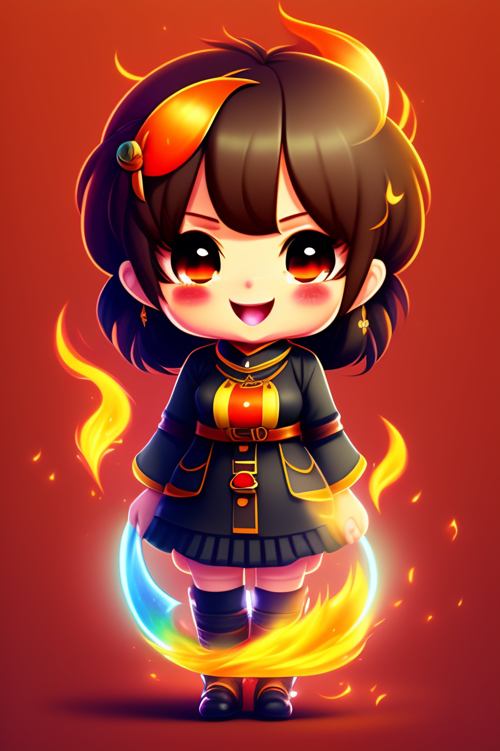 Lexica - Cute fire character chibi style, facing the camera, shouted ...