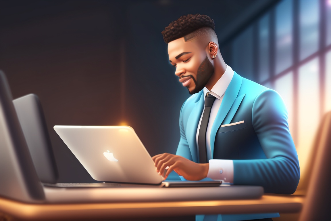 Lexica - Black professional sending a business email, realistic, office