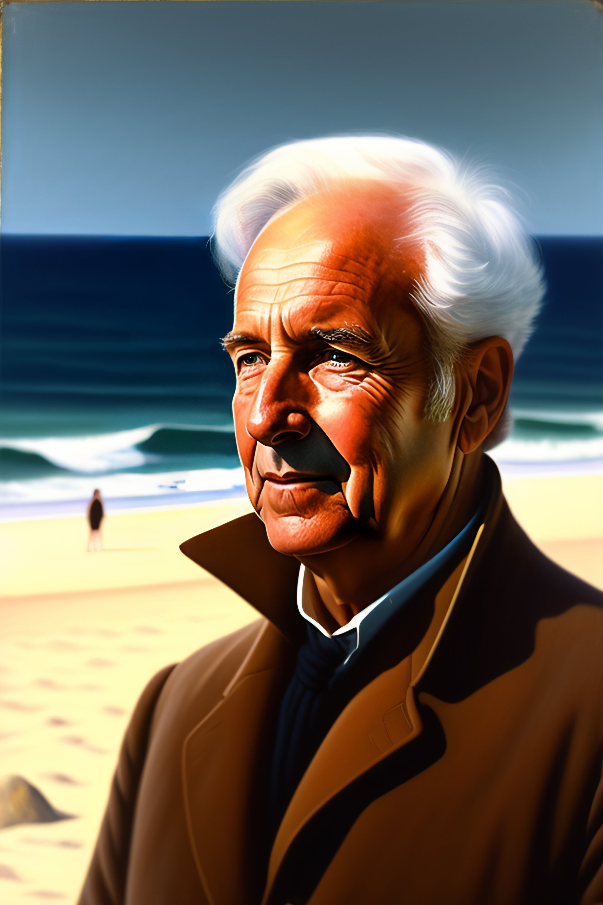 Lexica - Portrait of Fernand Huts on a beach