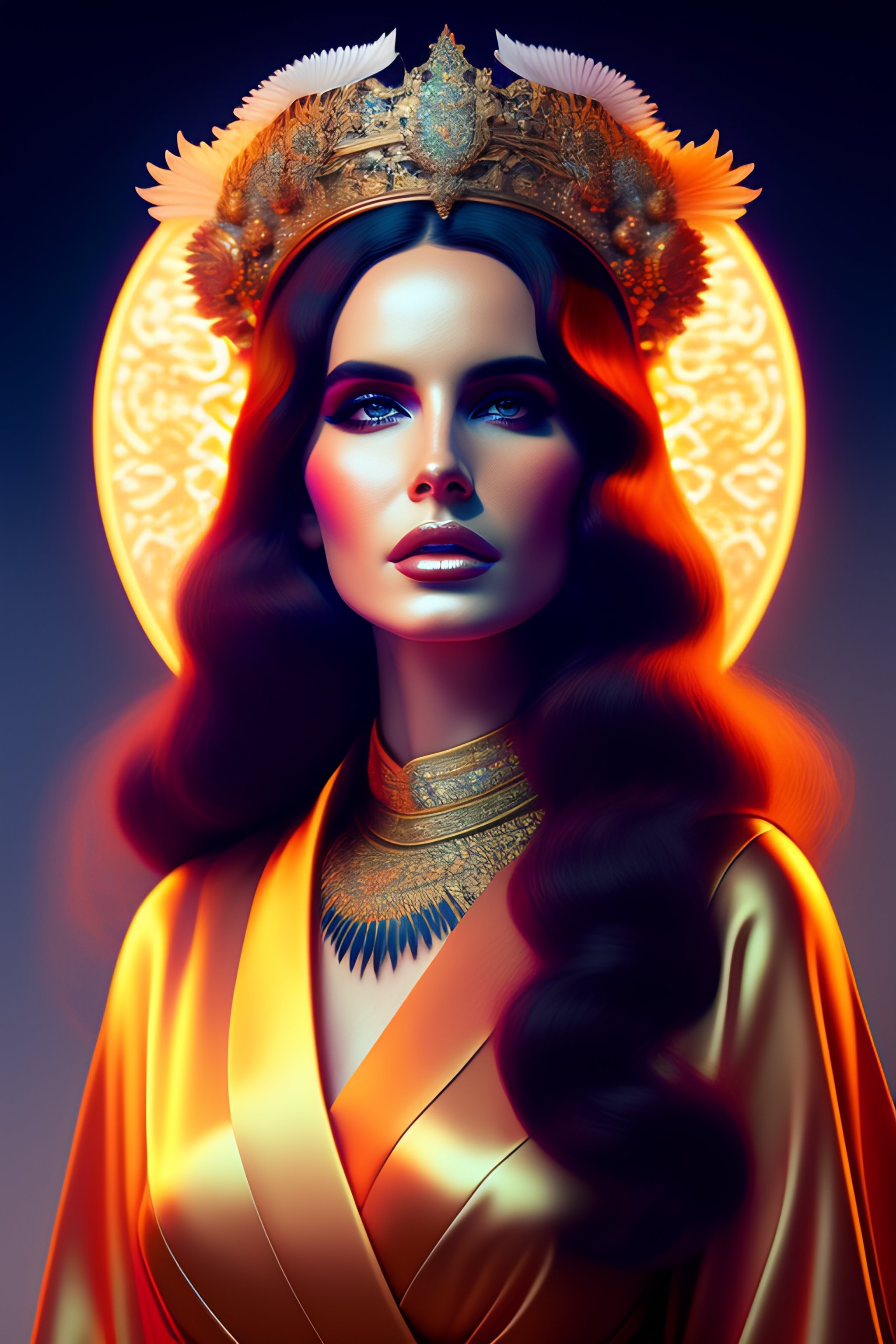 Lexica - 3 d goddess lana del rey portrait with crown, ram skull ...