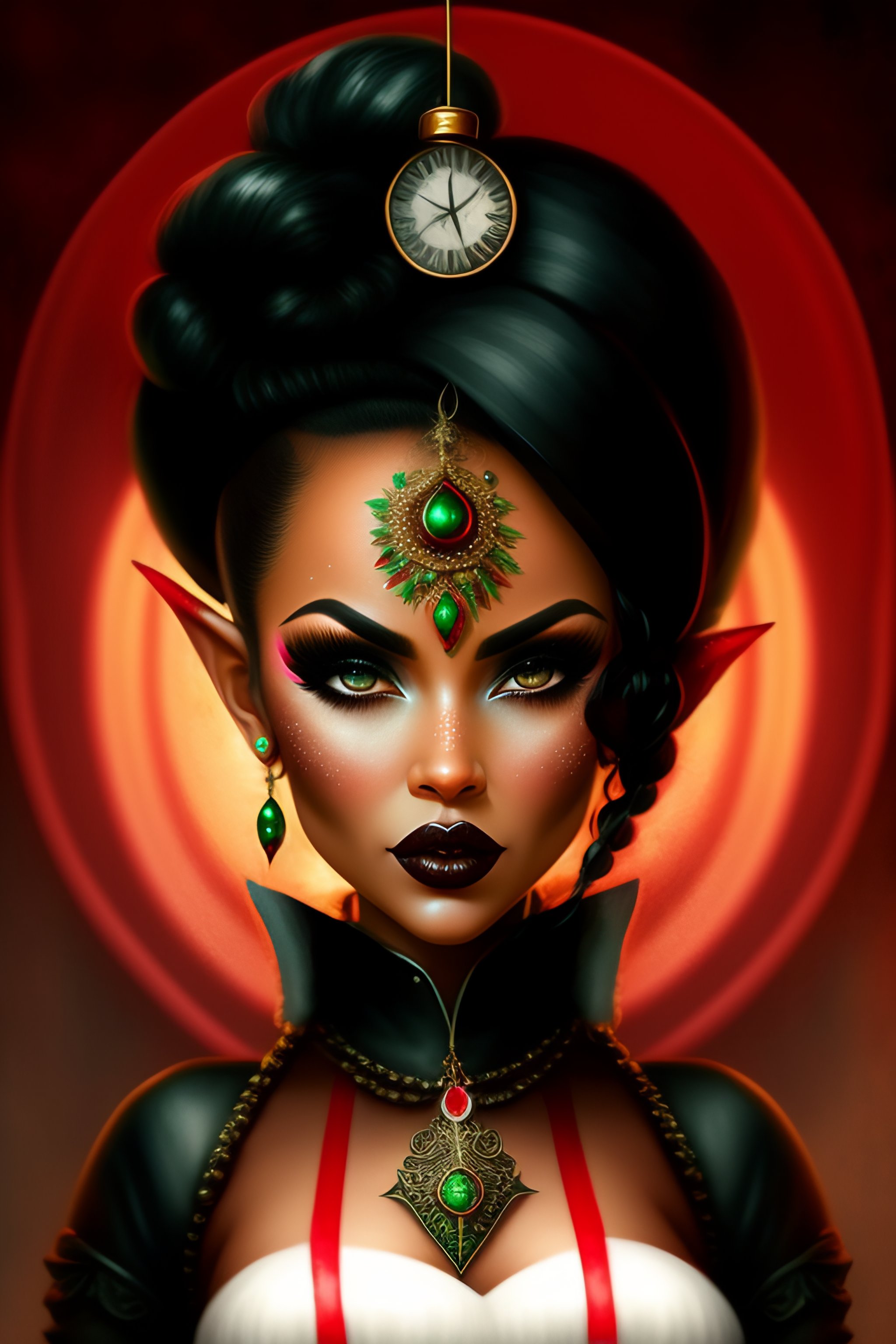 Lexica - Christmas elf, short black hair, female, big head, long pointy ...