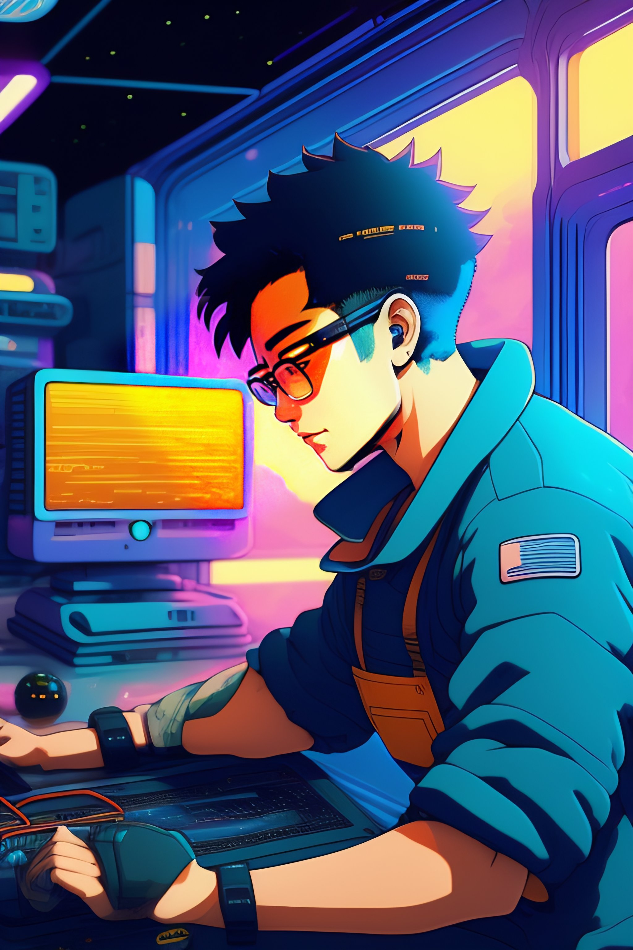 Lexica - Photo of a computer technician in the space, style of laurie ...