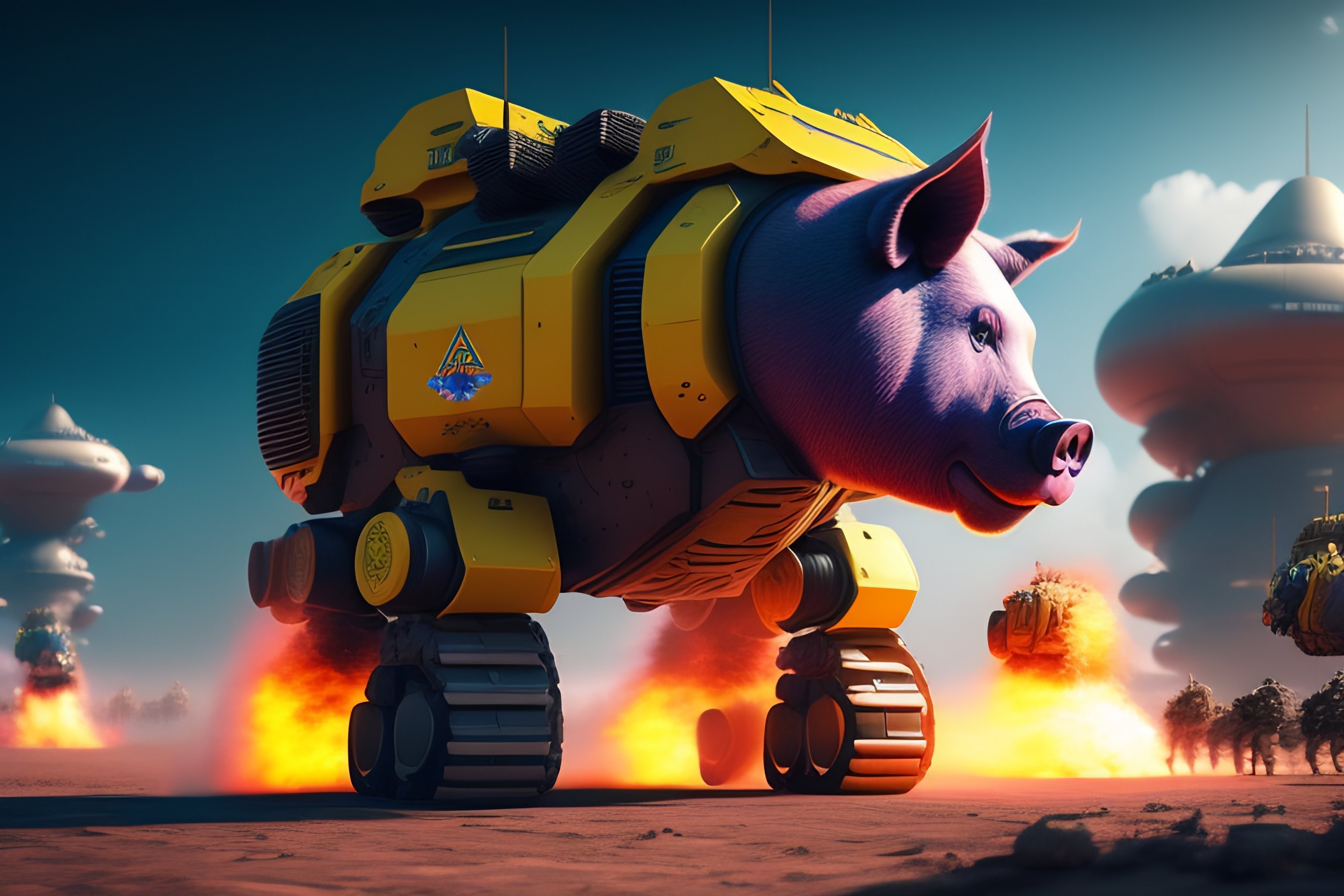 Lexica - (giant pig faced combat mech armed with artillery guns ...