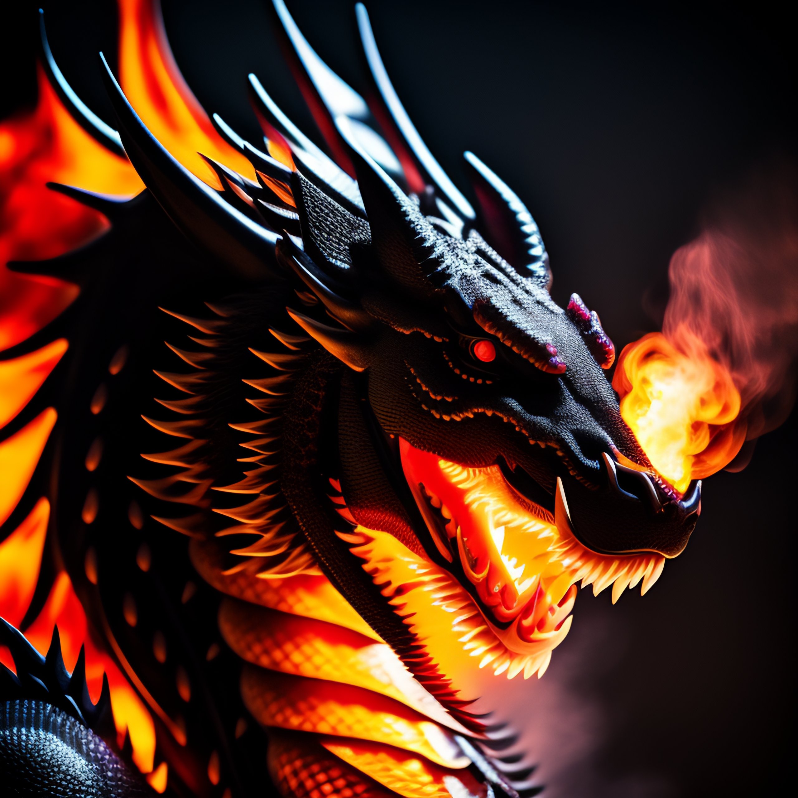 Lexica - Portrait of a china black dragon breathing fire, sharp
