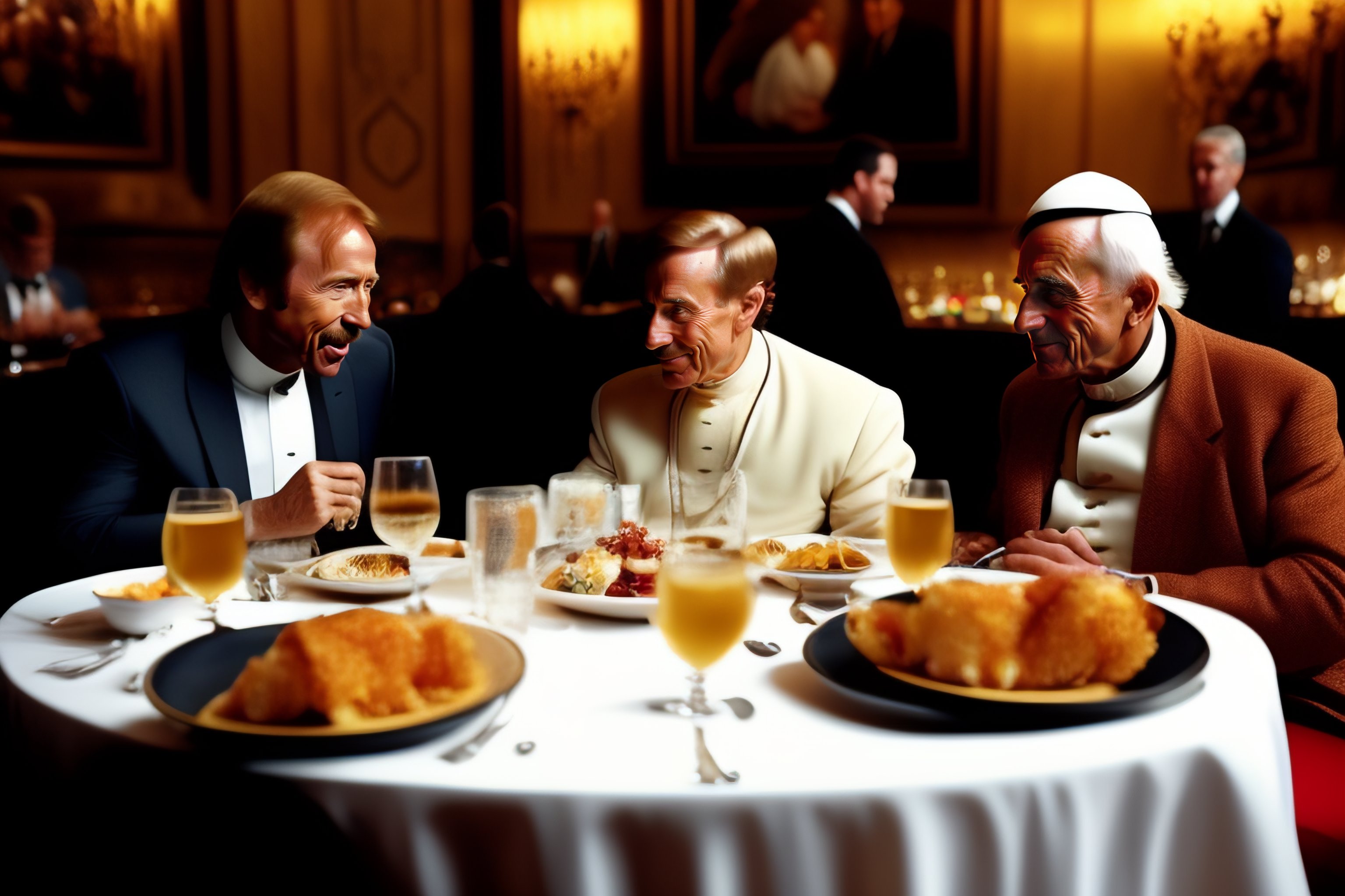 Lexica - Chuck Norris eating with Ratzinger Pope in restaurant
