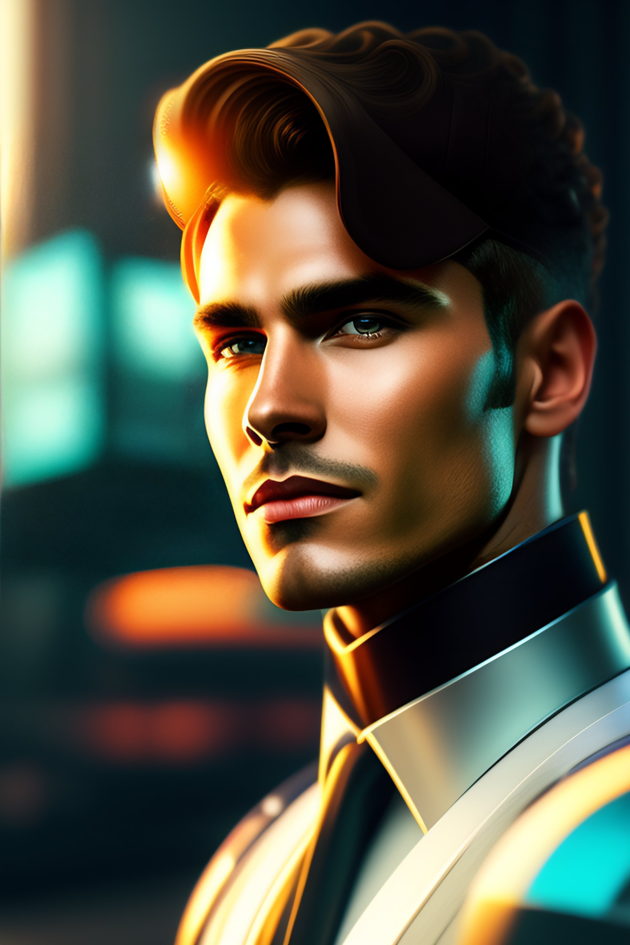 Lexica - Portrait of a futuristic tech geek male character