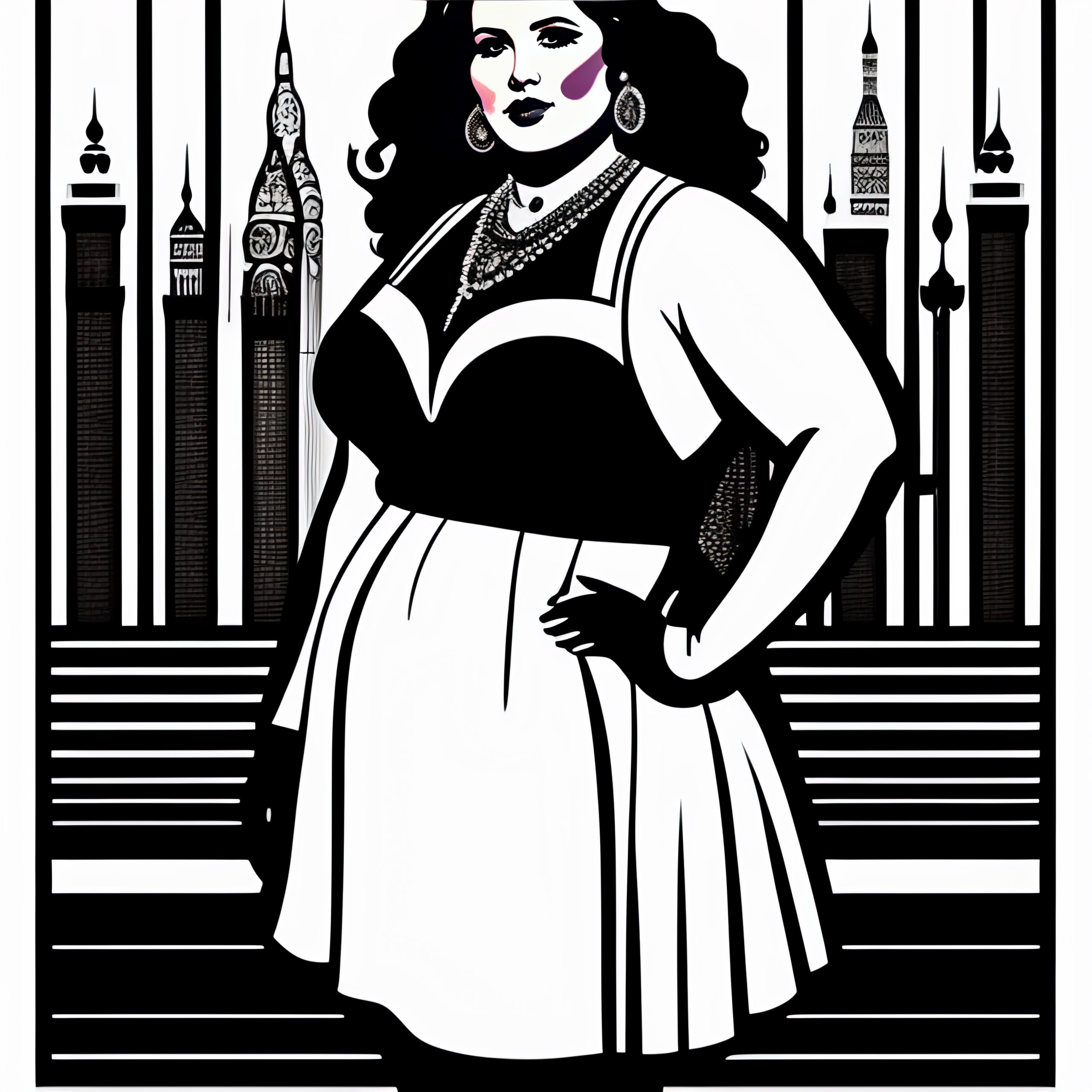Lexica - Plus-size older female wearing black and white dress, logo ...