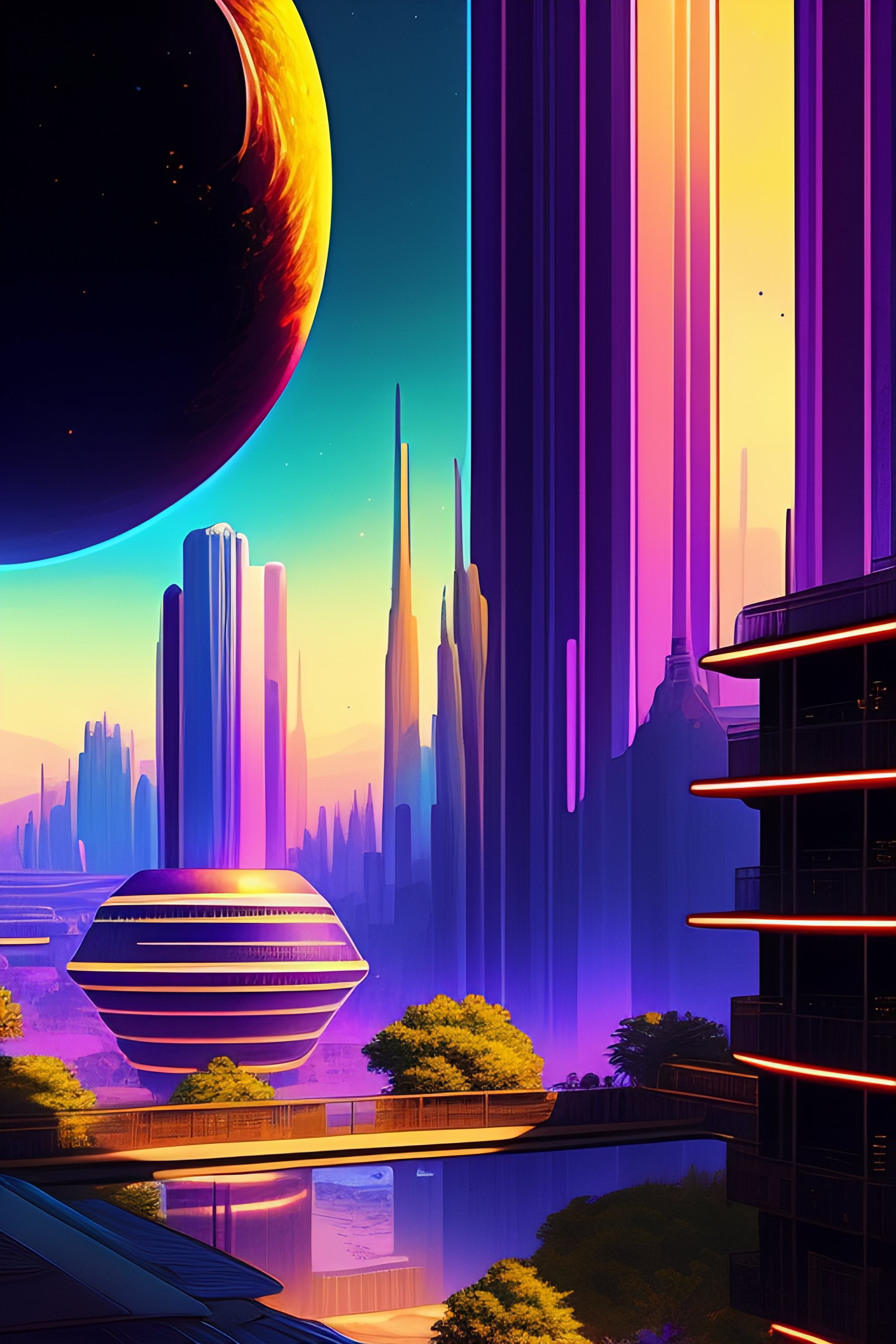 Lexica - A realistic Solarpunk utopian cityscape, from the roof, tall ...