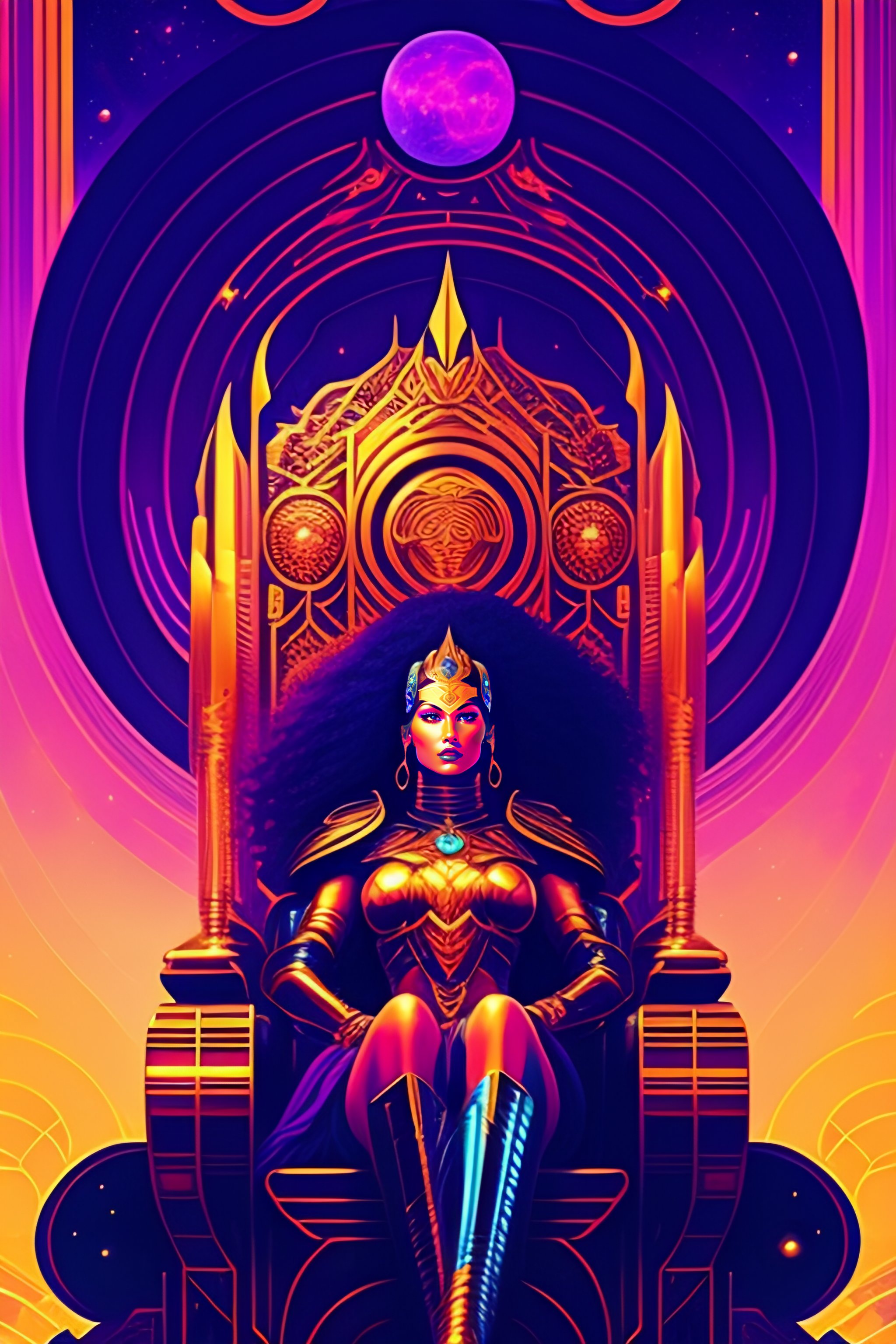 Lexica - Space commander woman sitting on throne, muted color, 4K ...