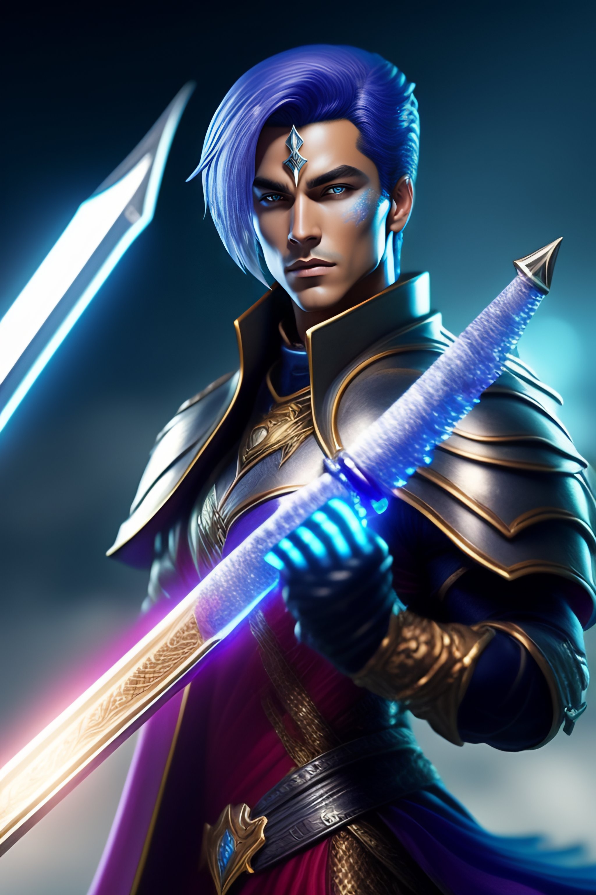 Lexica - Valorant's Jett with a silver sword with blue crystals with ...