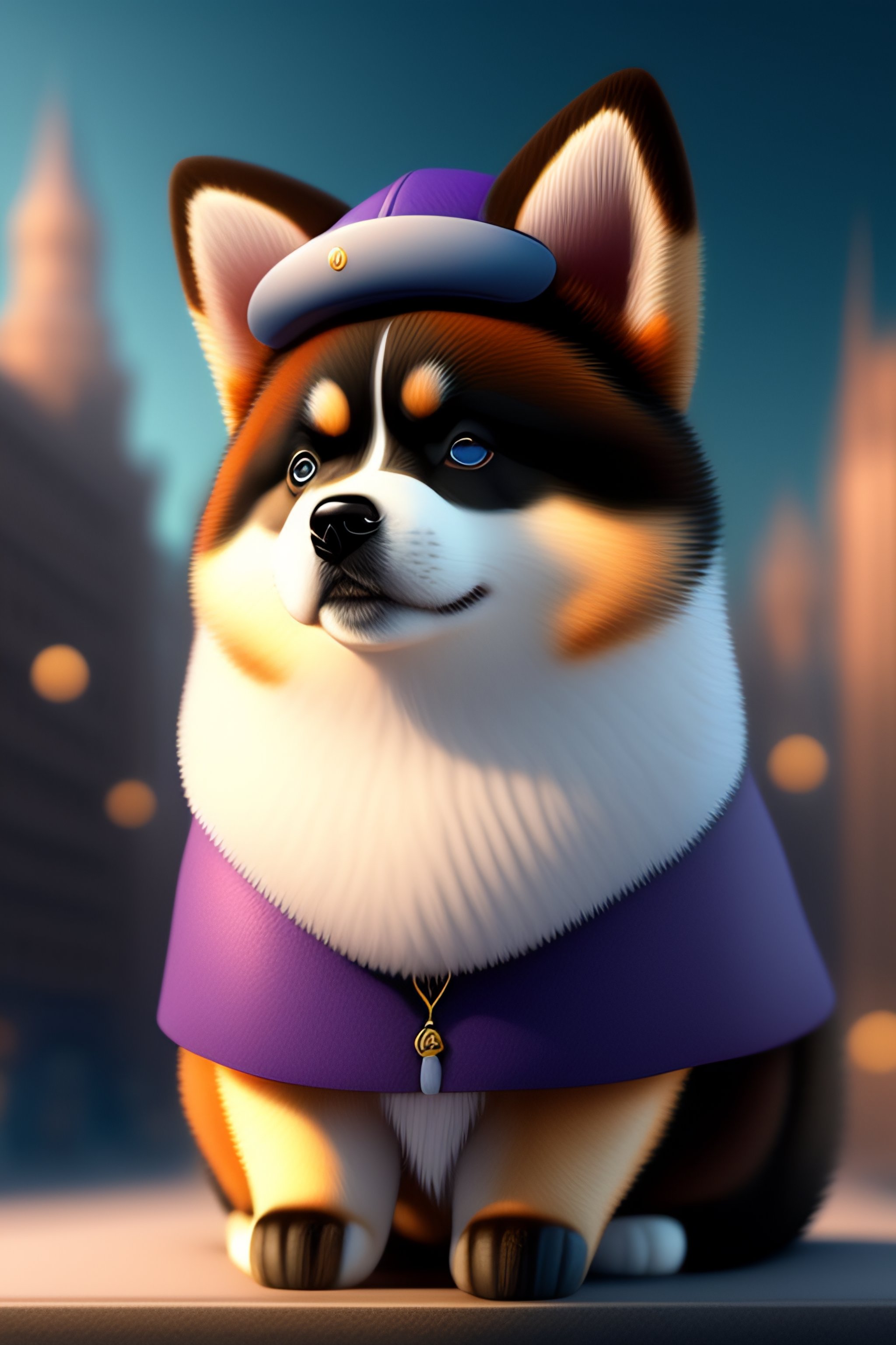 Lexica - CUTE AND ADORABLE CARTOON FLUFFY AKITA INU WITH CAP , FANTASY ...