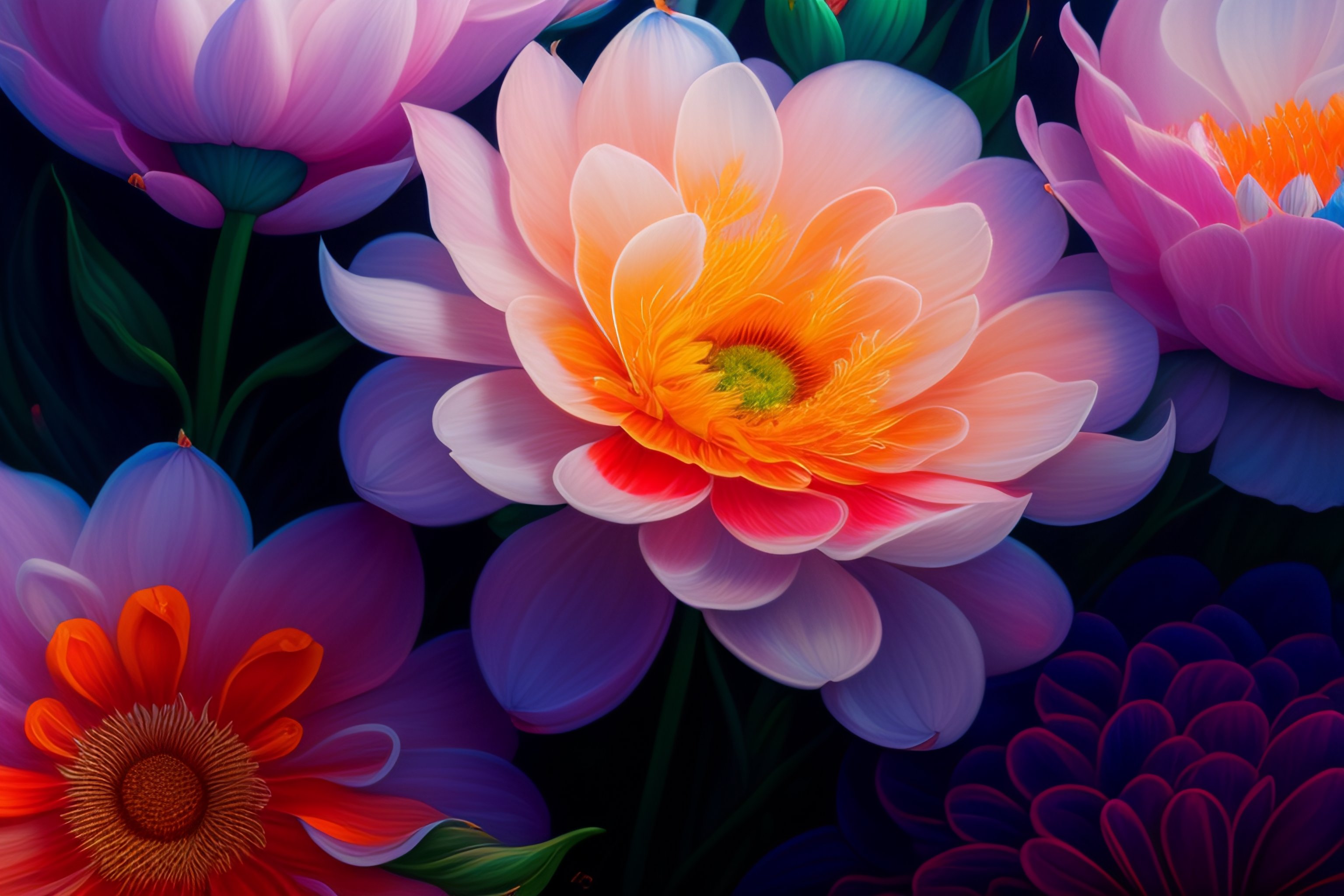 Lexica - A wild group of huge flowers, flowers with very long petals ...