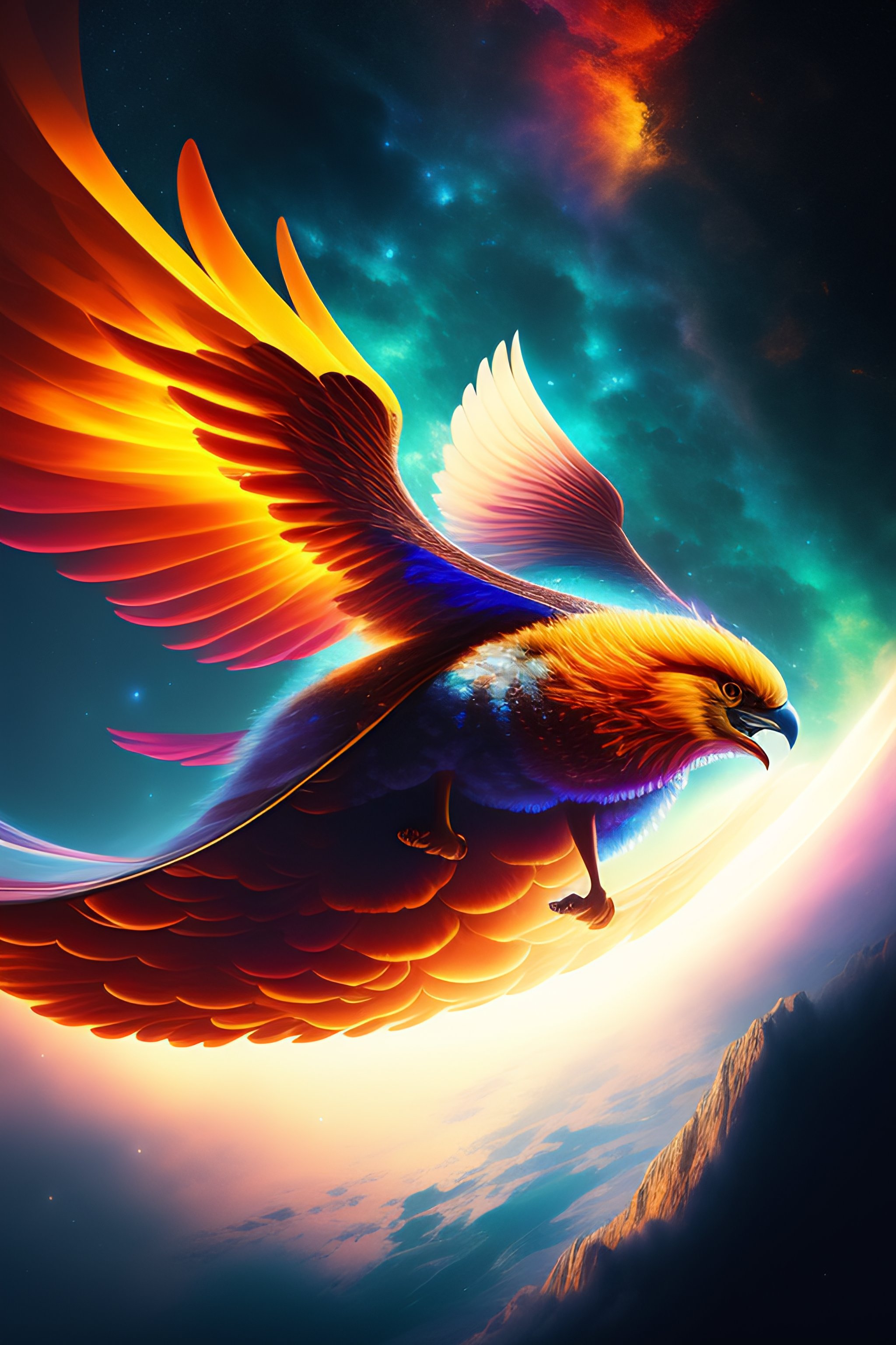Lexica - Phoenix soaring in space